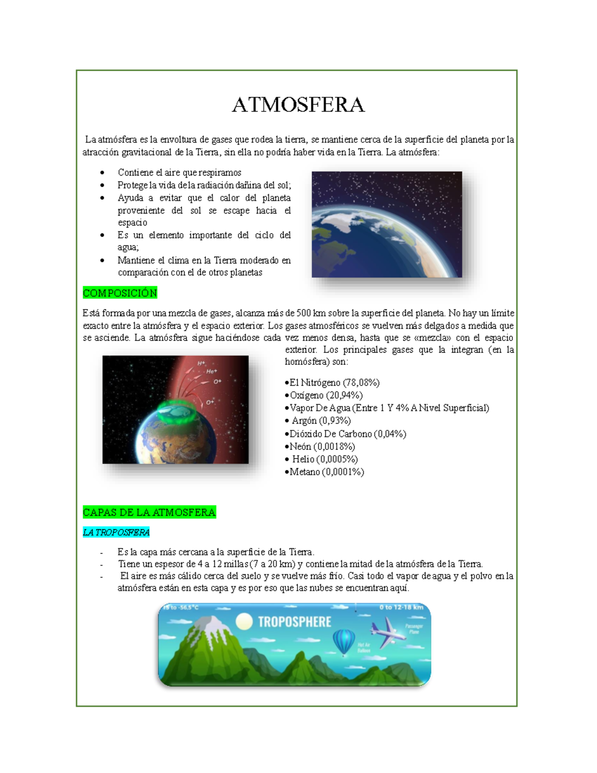 Atmosfera Capas Y Material De La Tierra ATMOSFERA La Atm sfera Es