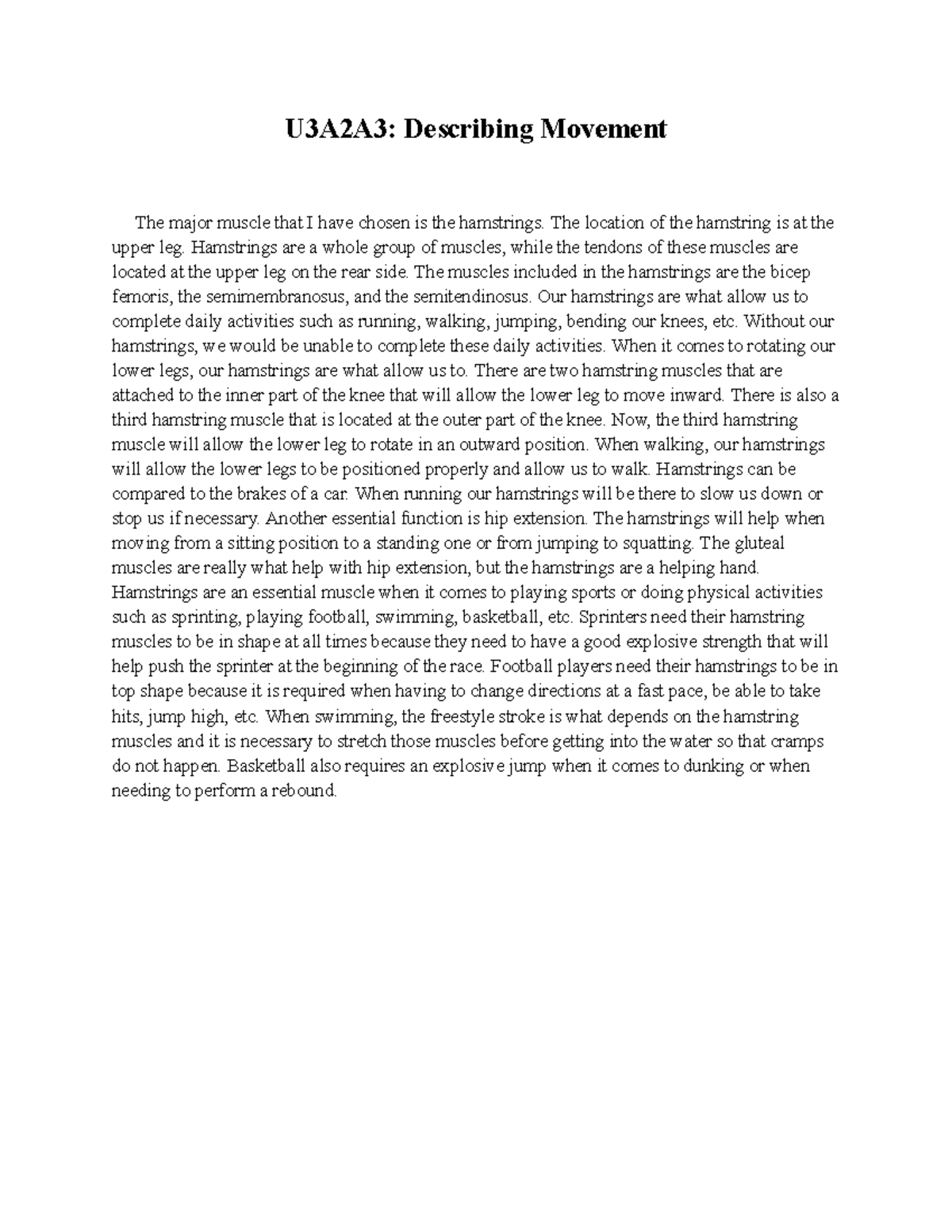 U3A2A3 Describing Movement - U3A2A3: Describing Movement The major ...