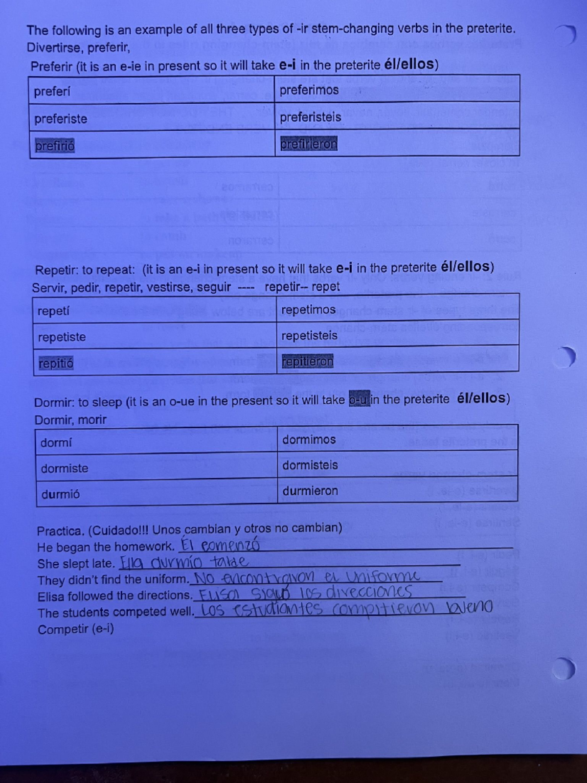SPANISH NOTES OVER PRETERITE - Studocu