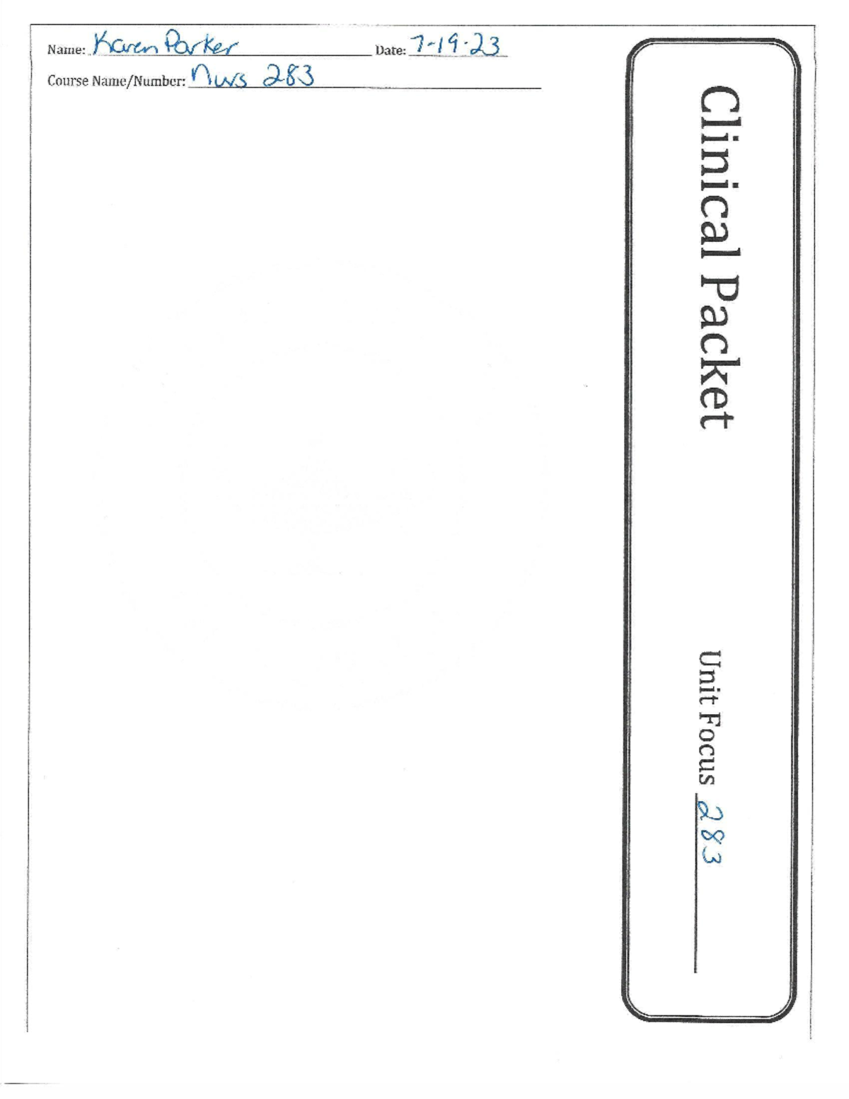 283 Clinical Packet 1 - nur 283 - Studocu