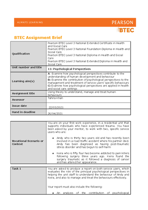 BTEC Level 3 Health and Social Care - Unit 3: Anatomy and Physiology ...