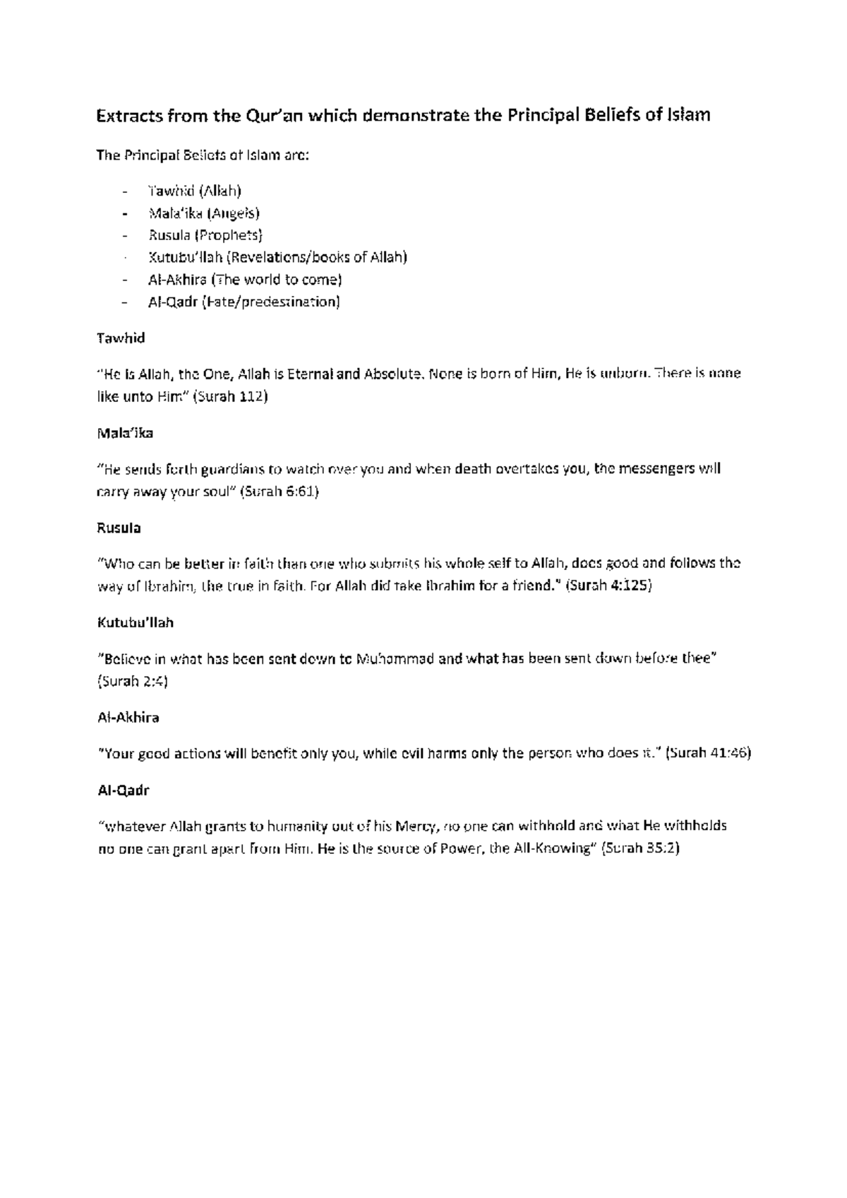 Beliefs and sacred text - Extracts from the which demonstrate the ...