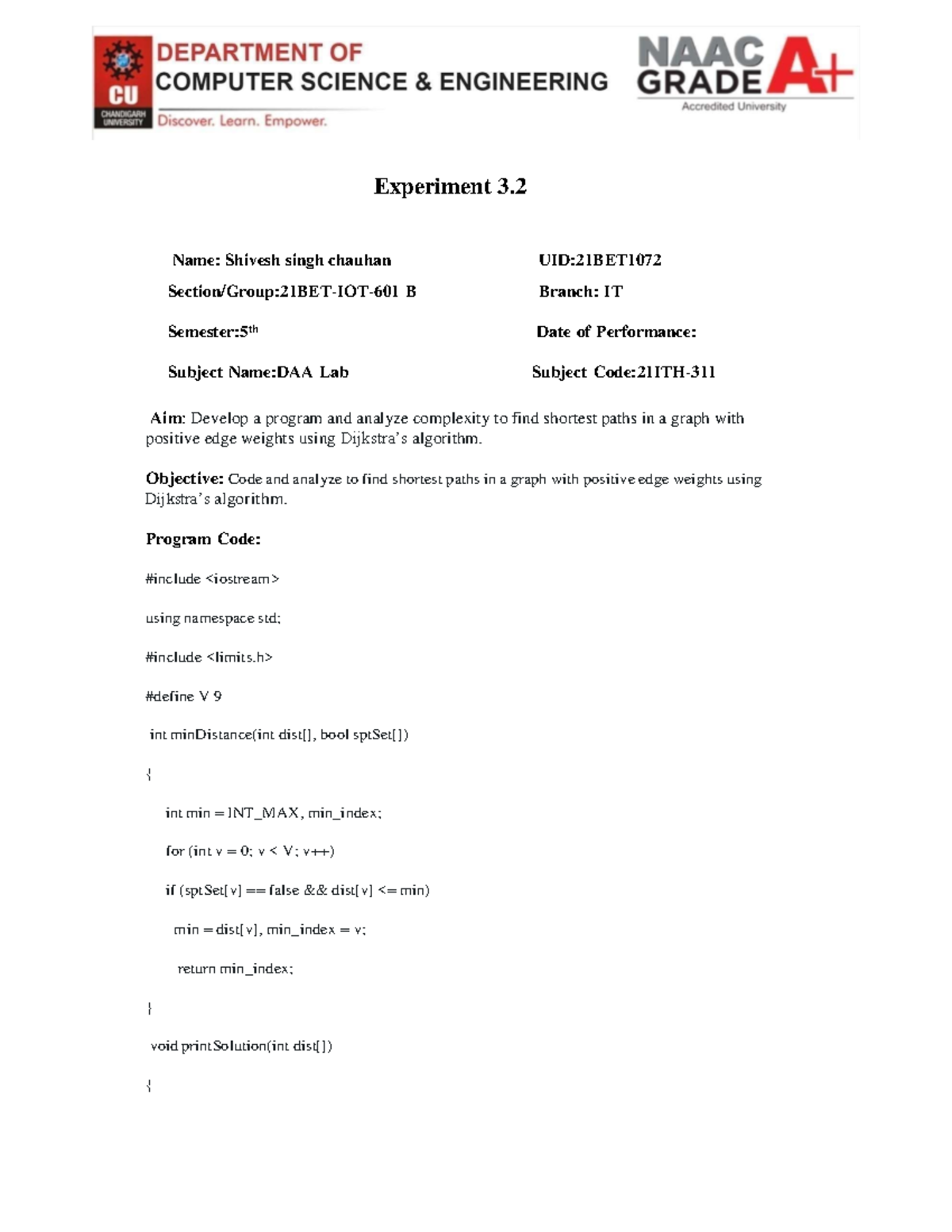 Exp8Sateesh - worksheet - Experiment 3. Name: Shivesh singh chauhan UID:21BET107 2 - Studocu