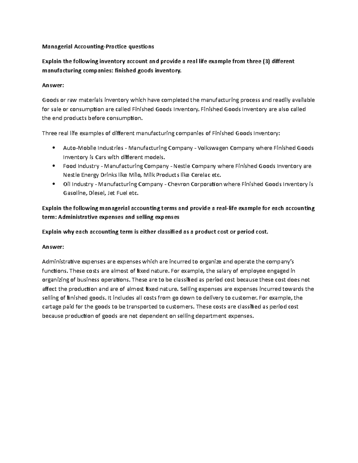 Managerial Accounting-practice questions - Managerial Accounting ...