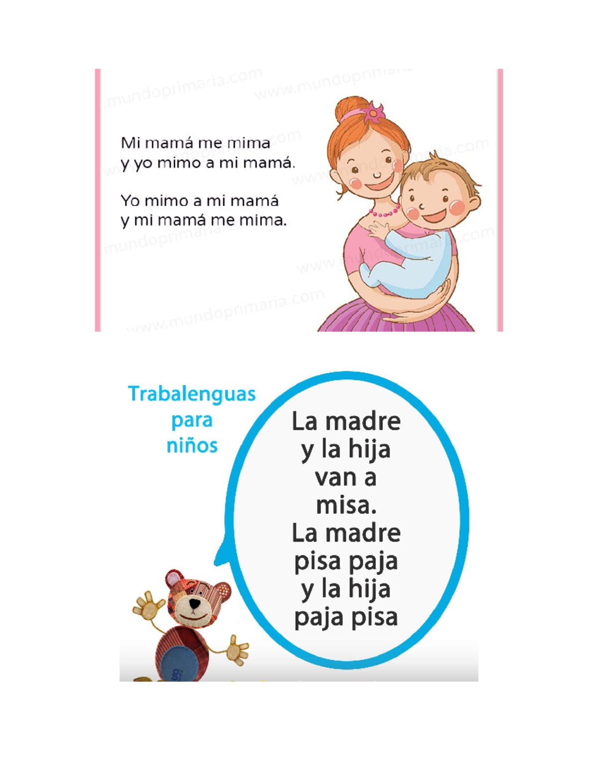 Trabalenguas - resumenes - Mi mamá me mima y yo mimo a mi mamá. Yo mimo ...