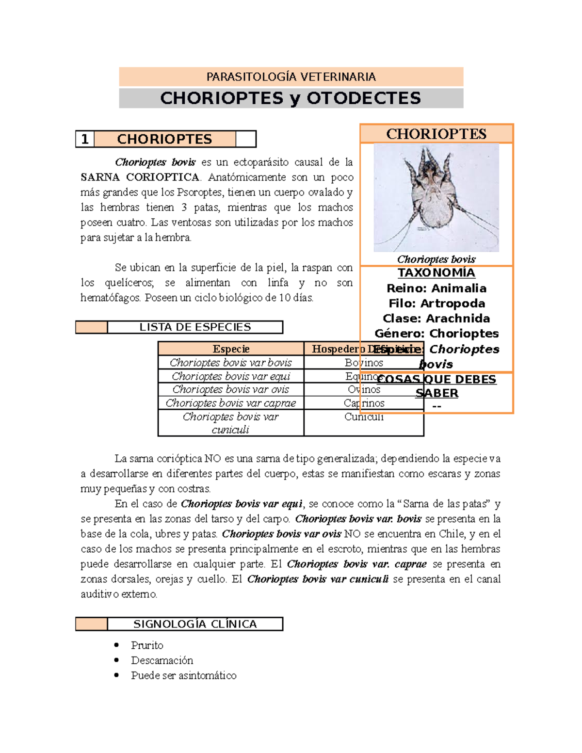 Chorioptes y Otodectes - PARASITOLOGÍA VETERINARIA CHORIOPTES y ...