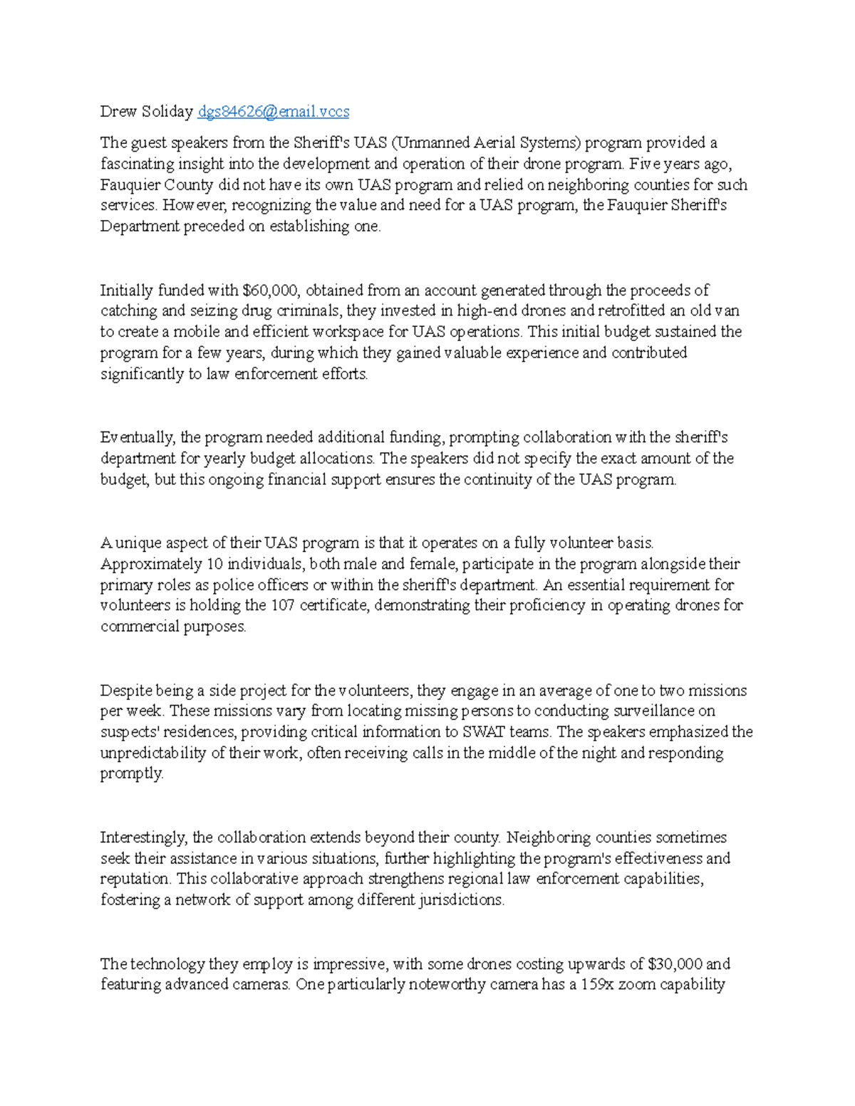 500 word summary of the guest speakers presentation - Drew Soliday ...