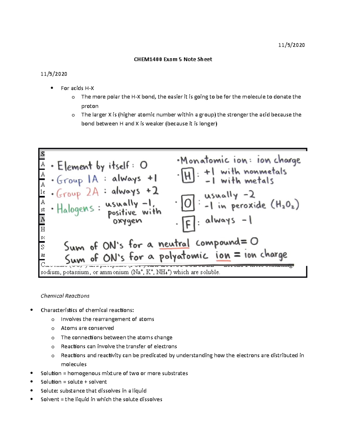 CHEM1400 Master note sheet exam 5 - 11/9/ CHEM1400 Exam 5 Note Sheet 11 ...