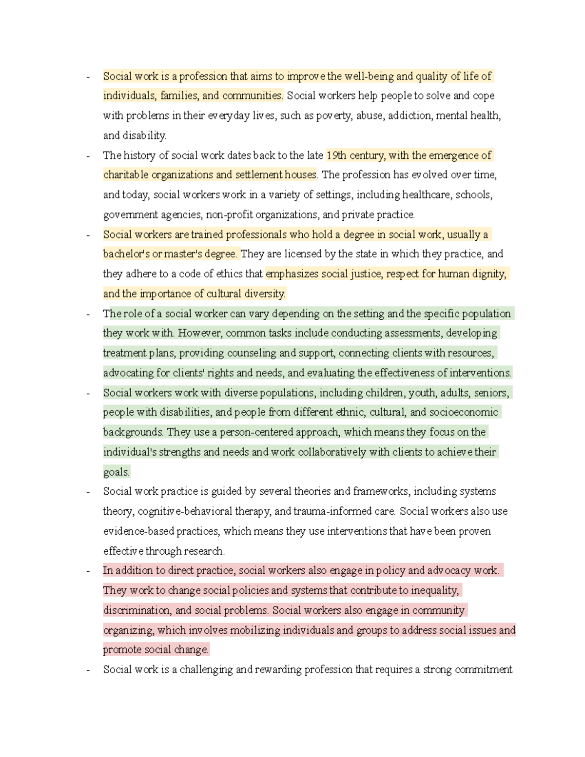 Social work notes pt. 2 - Social work is a profession that aims to ...