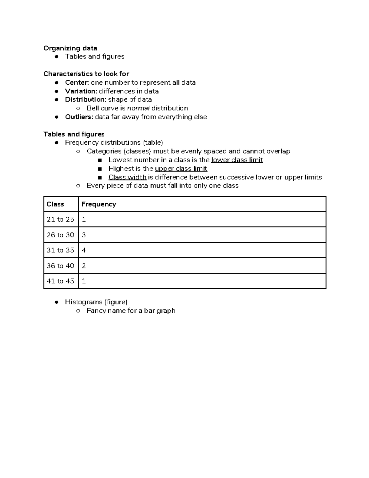 Organizing Data - Organizing data Tables and figures Characteristics to ...
