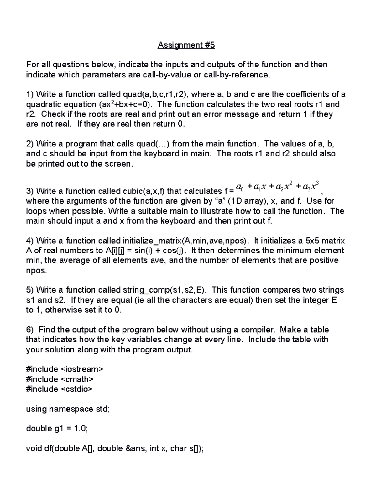 MIAE 215 assignment 5-1 - Assignment # For all questions below ...