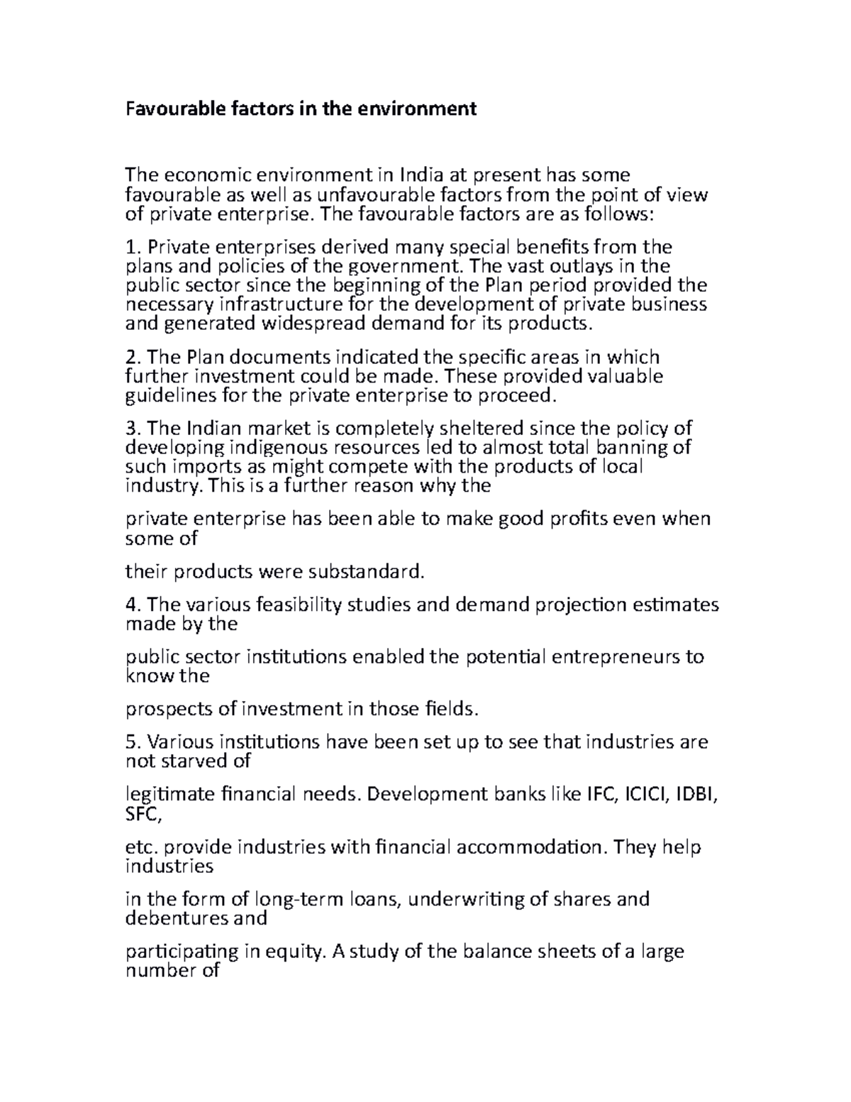 Favourable factors in the environment and The unfavourable factors are ...