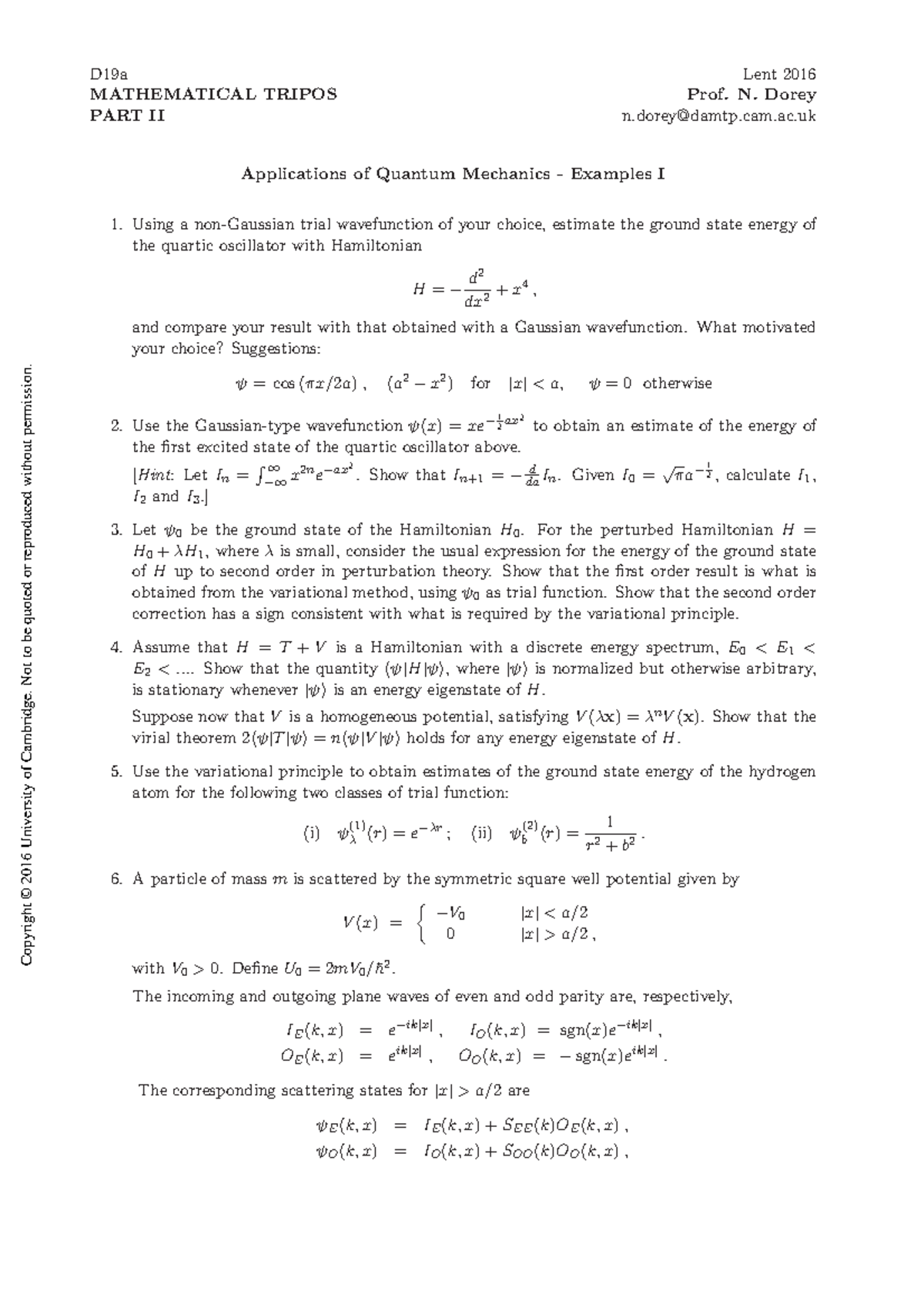 Tutorial work - 1 - Example sheet - Copyright © 2016 University of ...
