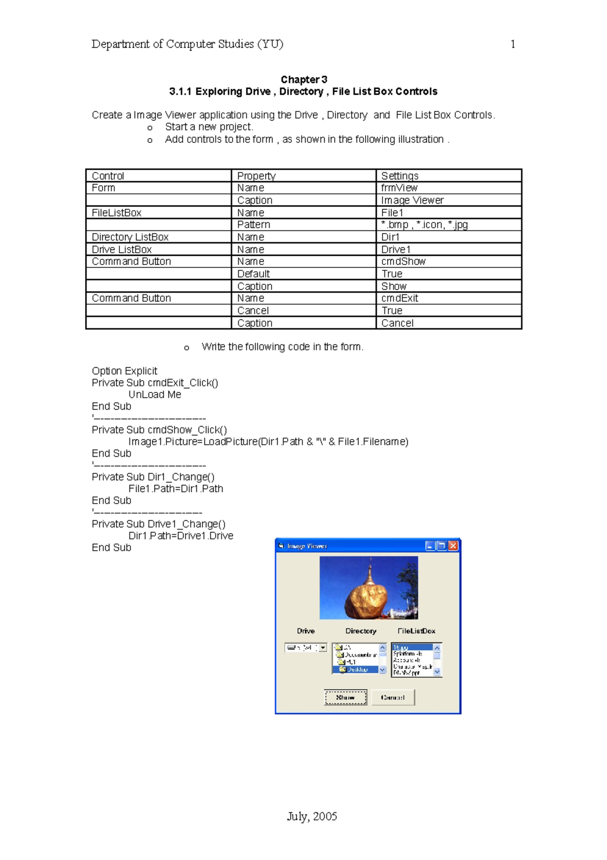 Comp621 (chp3)VB - Visual Basic 6.0 - Chapter 3 3.1 Exploring Drive ...