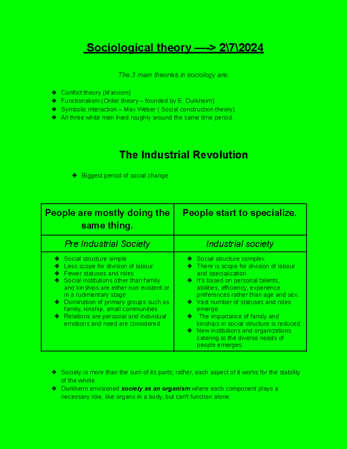 Spring 2024 Soc 1005 - Sociological theory —-> 2\7\ The 3 main theories ...