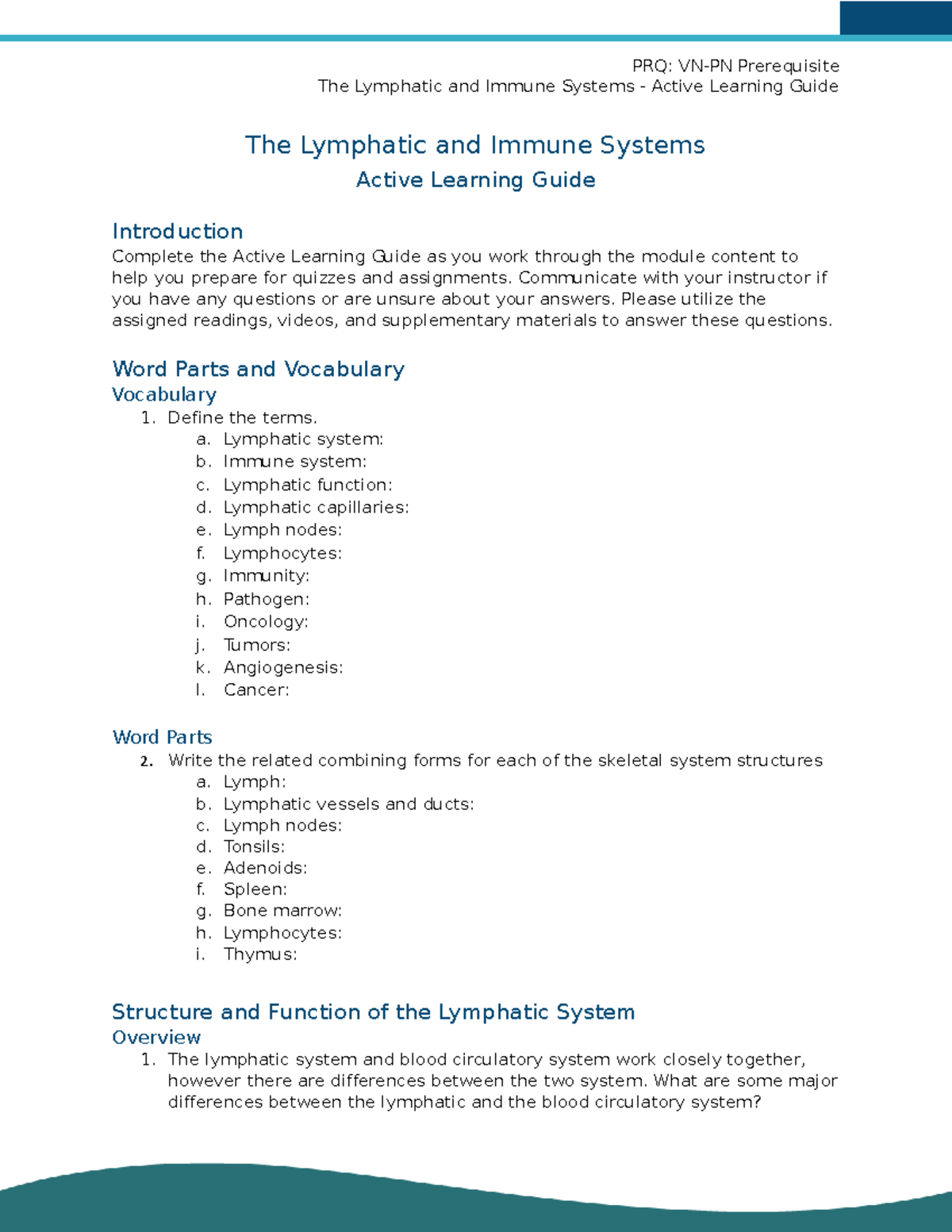 Assignment - Active Learning Guide (Ch. 6 - Lymphatic and Immune ...