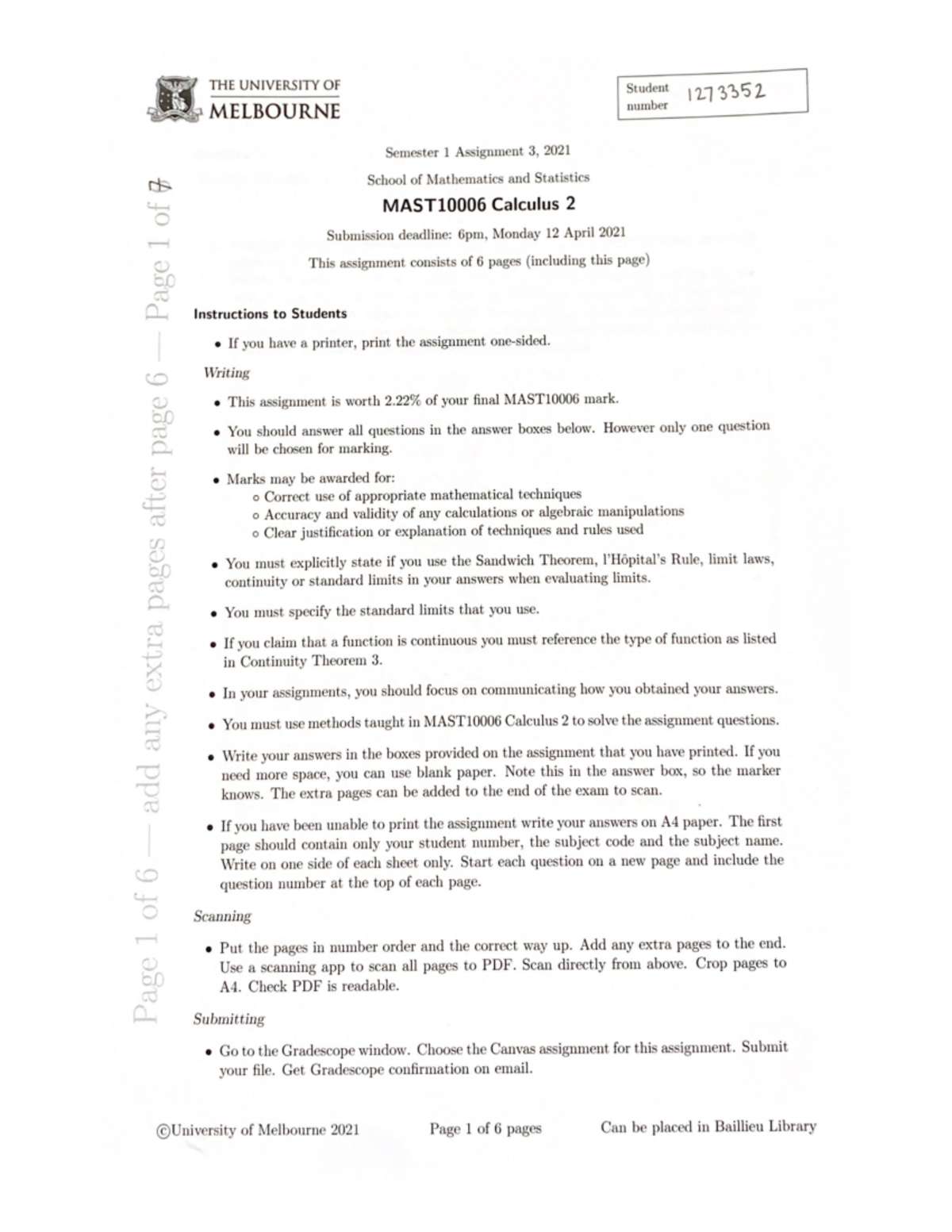 ASSIGNMENT 3 Calculus 2 - MAST10006 - Studocu