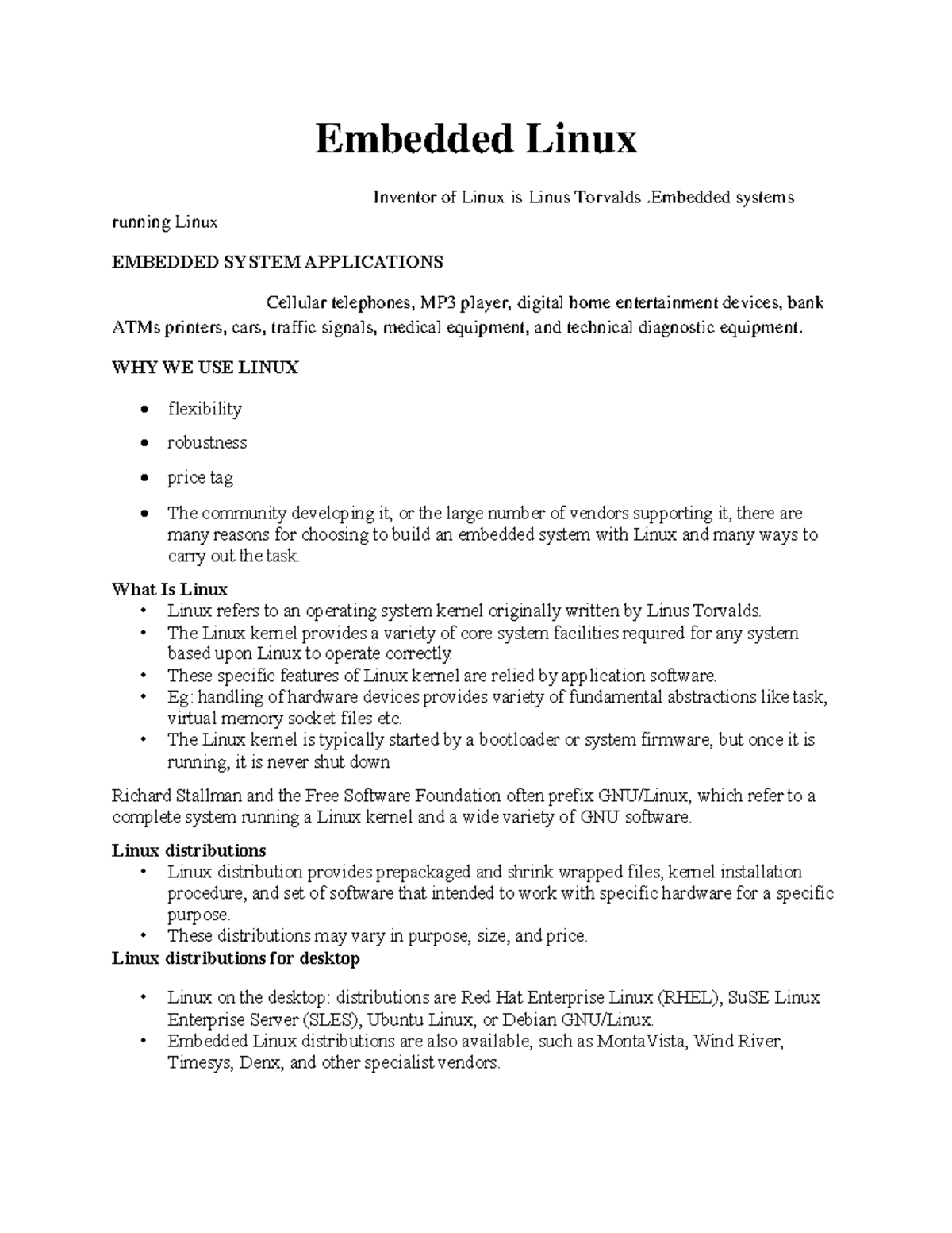 Embedded liux - Embedded Linux Inventor of Linux is Linus Torvalds ...