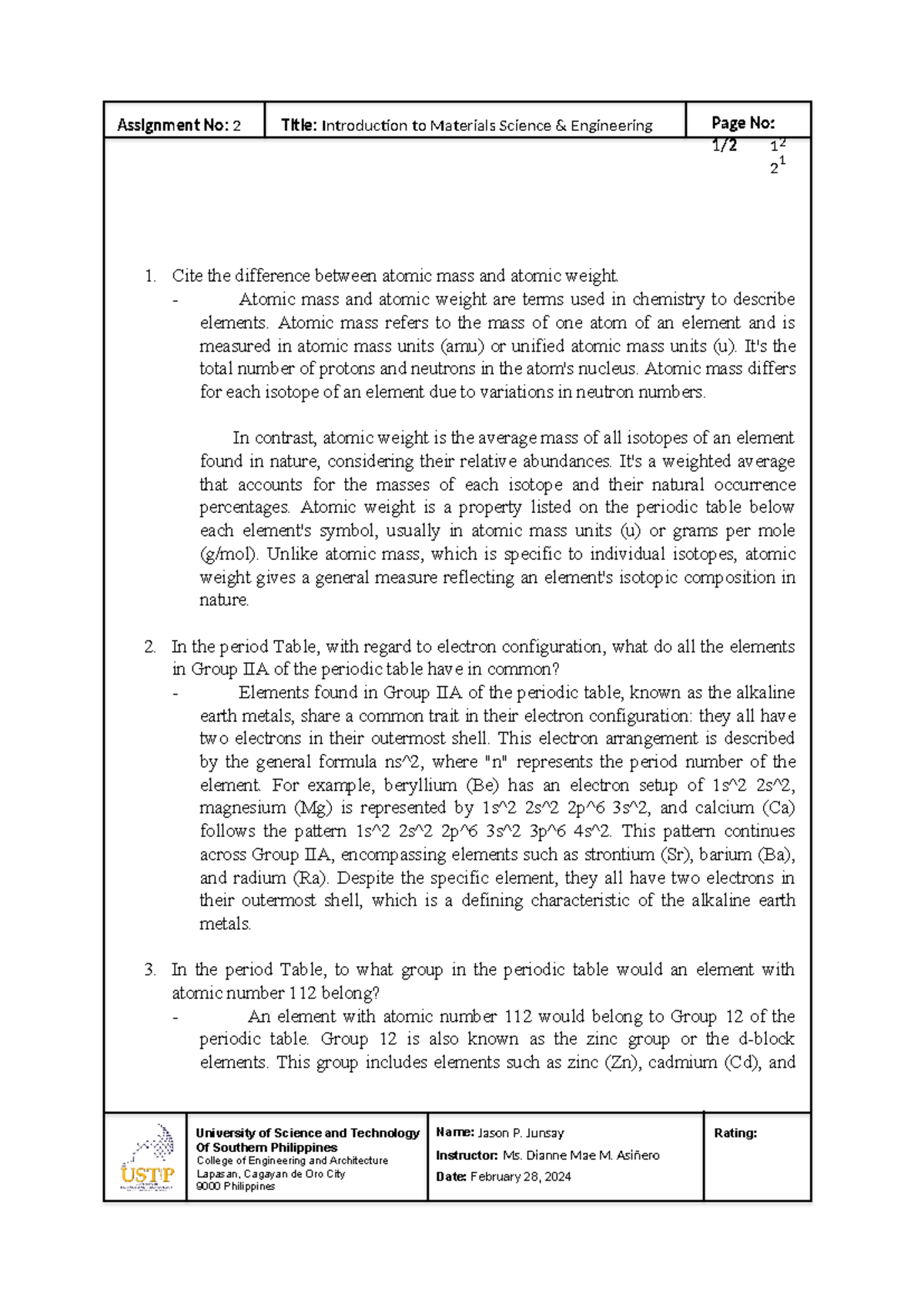 Assignment 2 IN MATSCI - Assignment No: 2 Title: Introduction to ...
