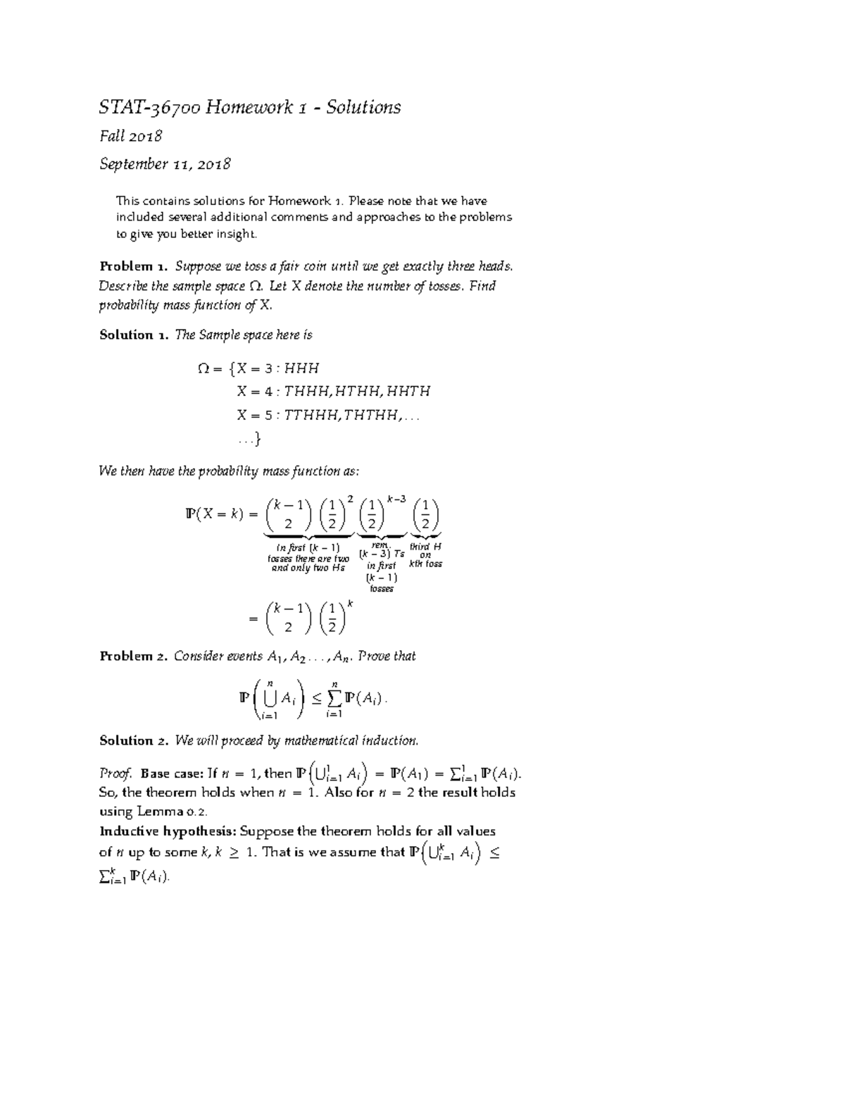 Solutions Homework 1 - Homework 1 Solutions Fall 2018 September 11 ...