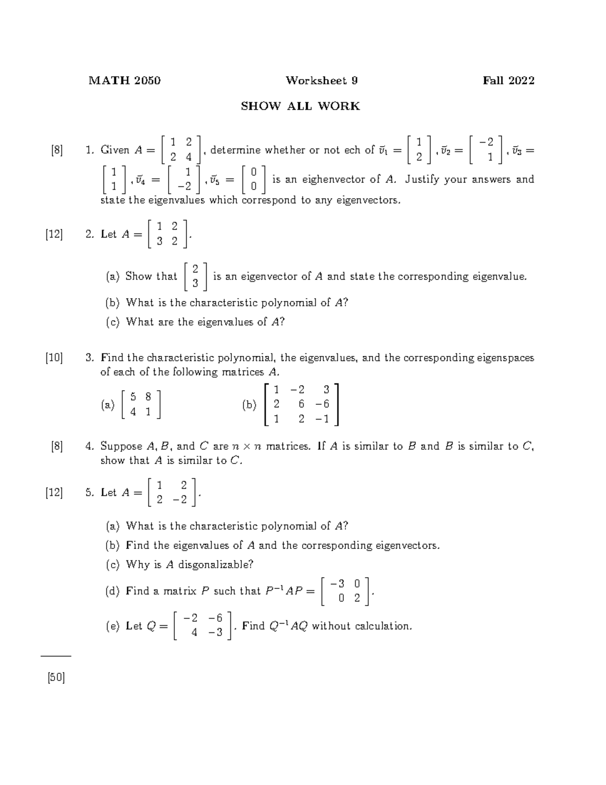 Worksheet Given A 1 2 2 4 Determine Whether Or Not Ech Of v