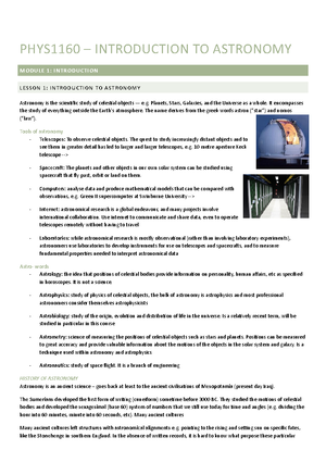 PHYS1160 - UNSW Sydney - Introduction to Astronomy - Studocu