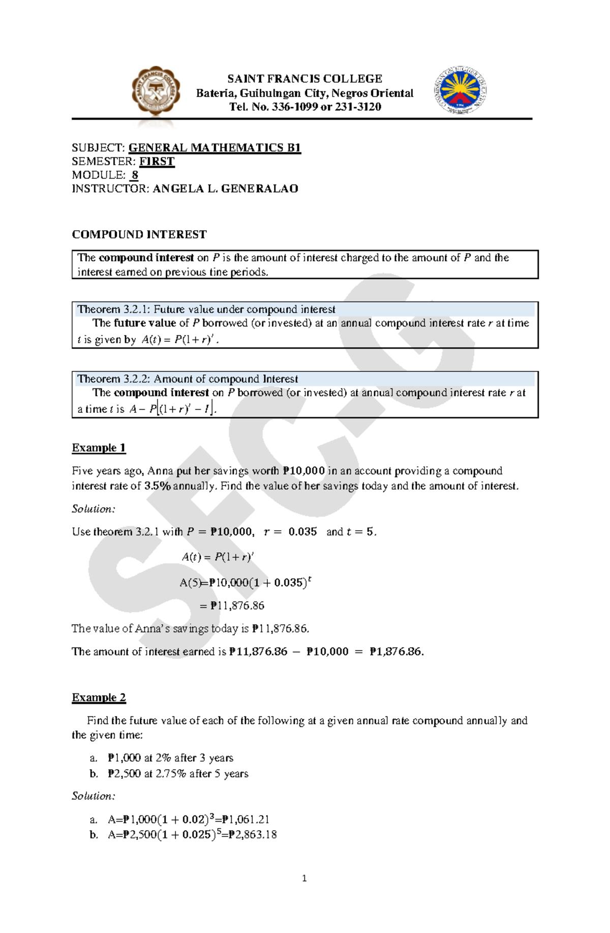 SFC GEN MATH M8 - Help you understand more about mathematics involving interest and function ...