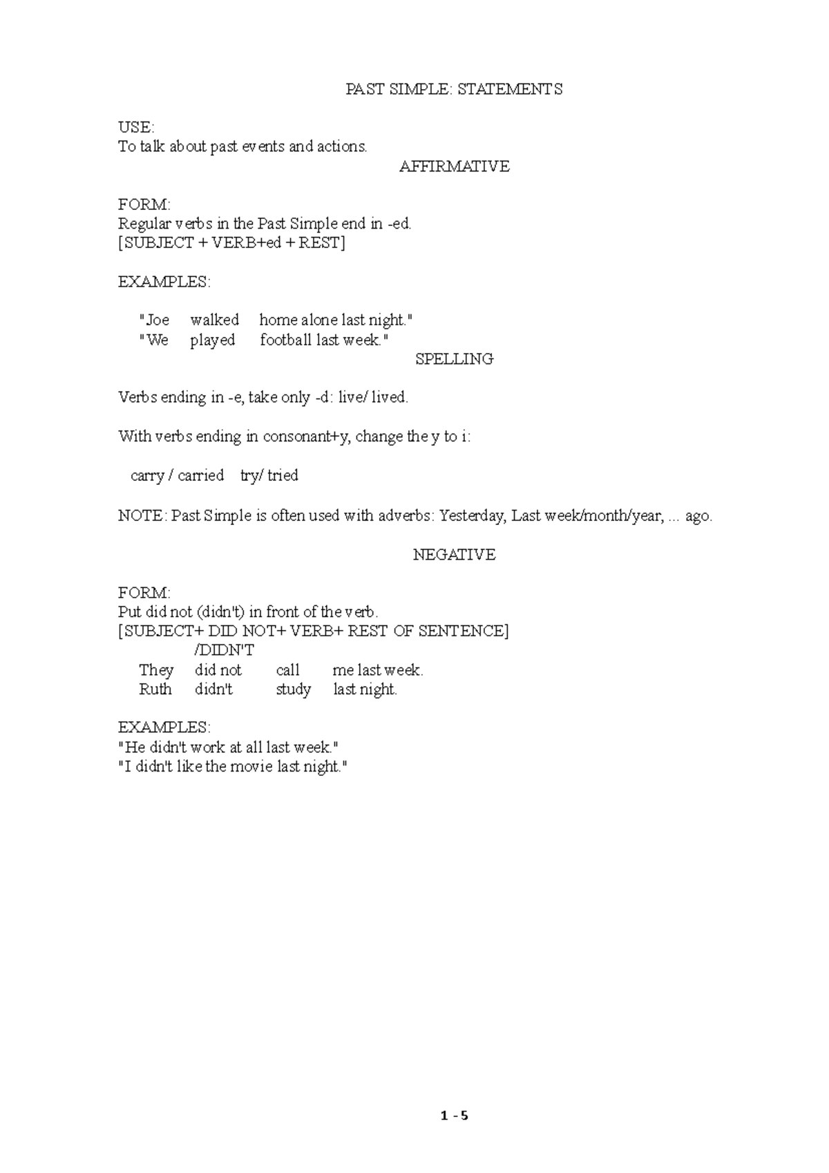 04 PAST Simple - Apuntes de edusoft - PAST SIMPLE: STATEMENTS USE: To ...