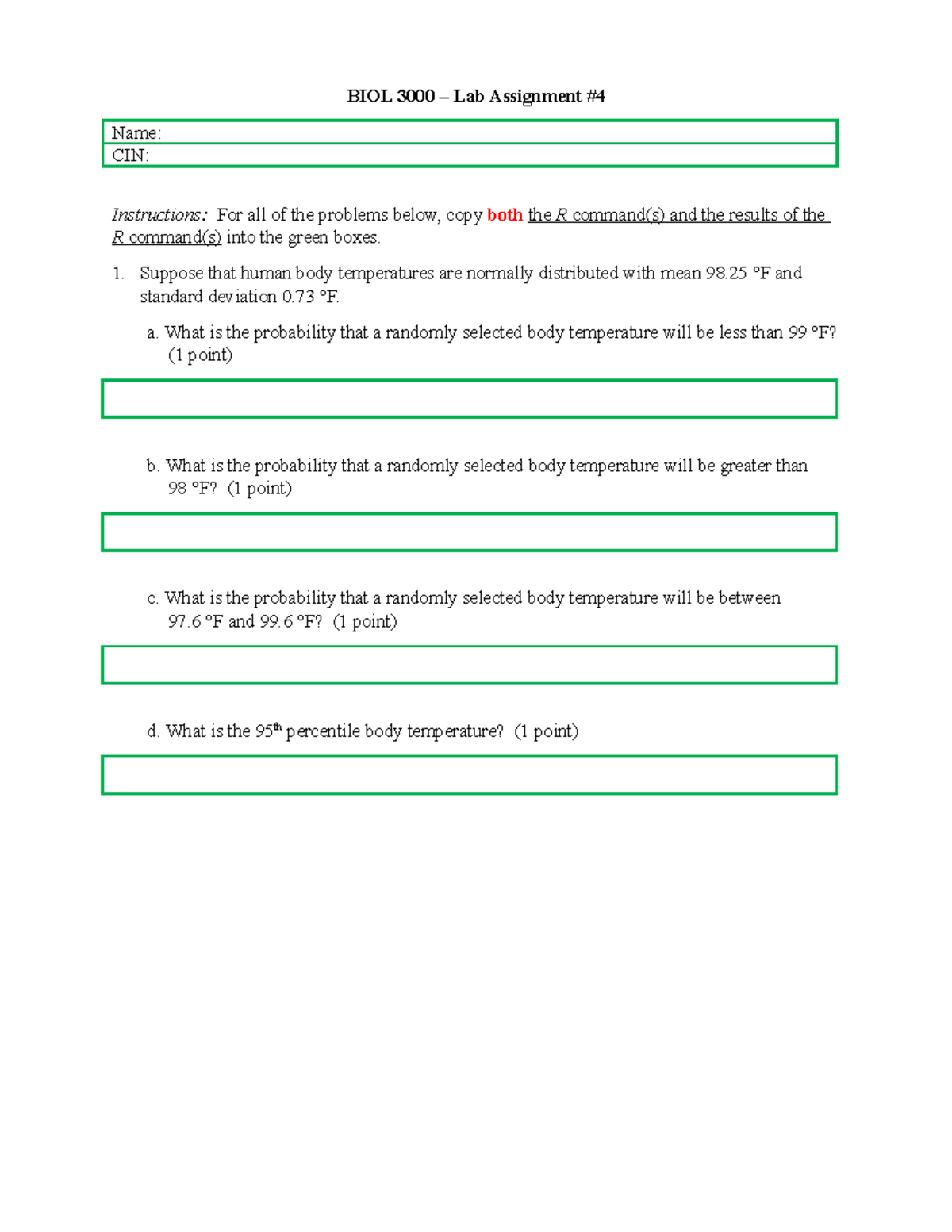 Lab Assignment 4 2 - essay - BIOL 3000 – Lab Assignment # Name: CIN ...
