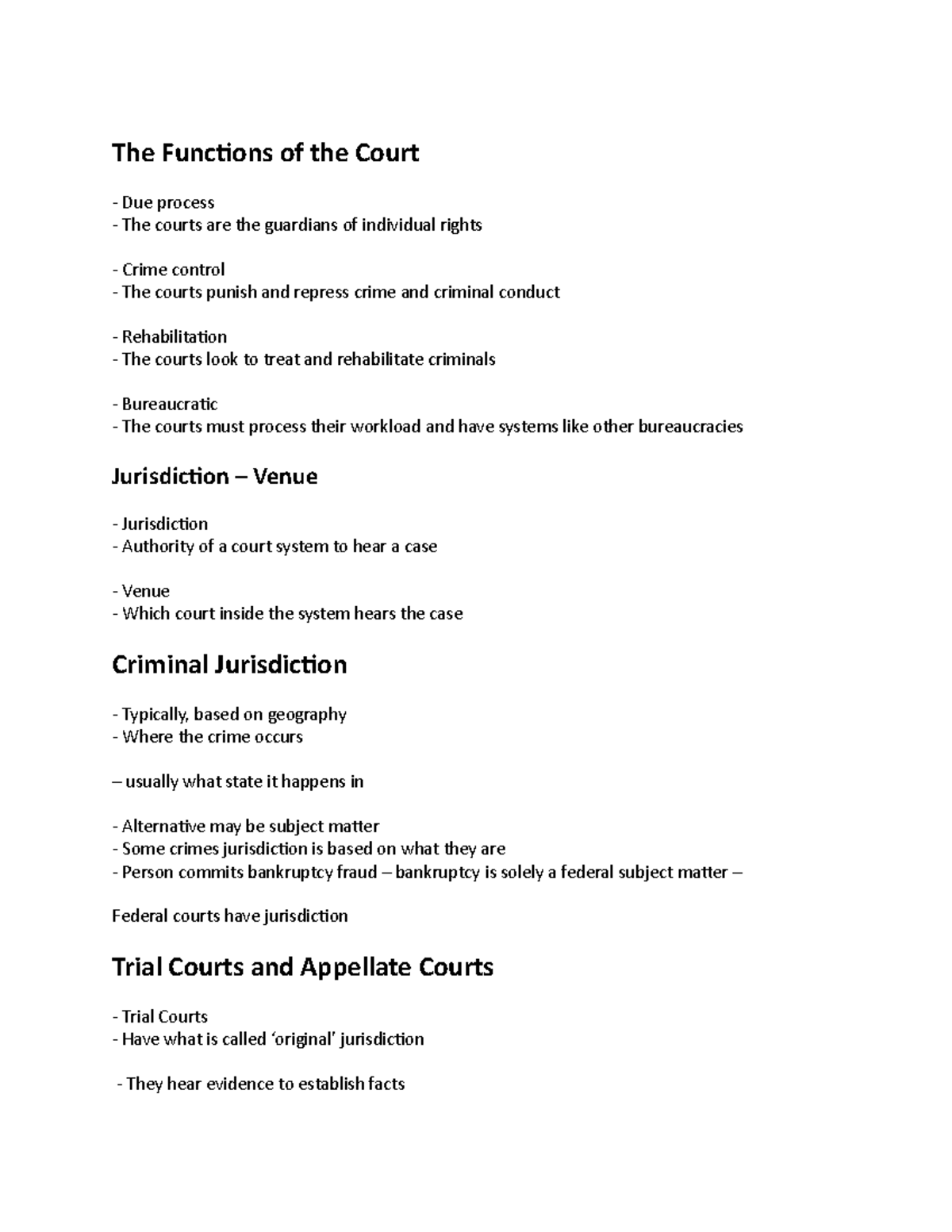 Criminal justice 11 - CRMJ 254 - The Functions of the Court Due process ...