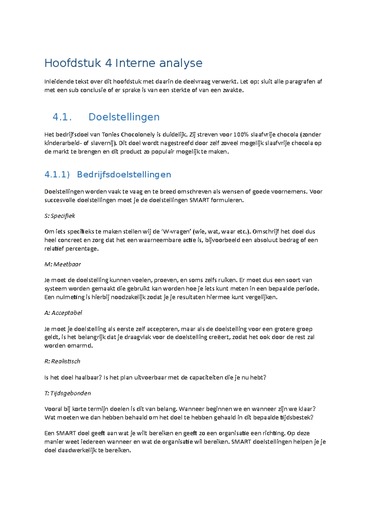 Hoofdstuk 4 Interne analyse - Hoofdstuk 4 Interne analyse Inleidende ...