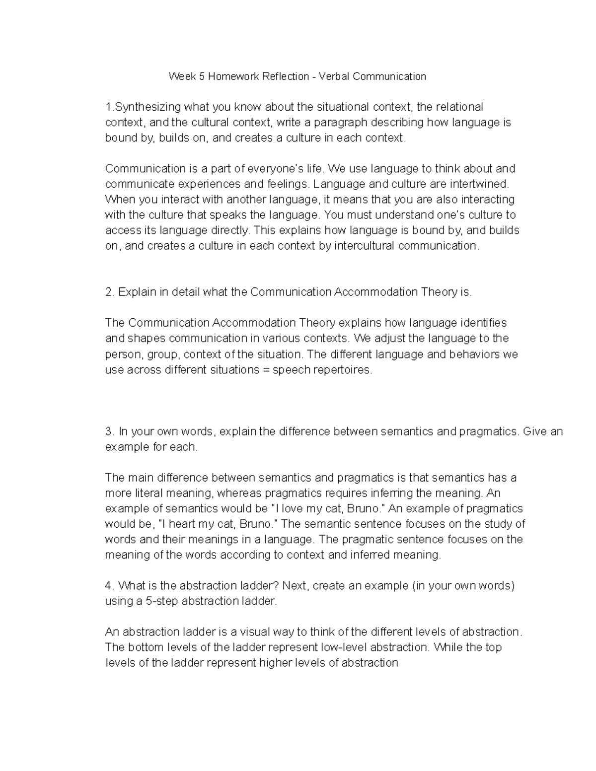 Week 5 hw reflection - Week 5 Homework Reflection - Verbal ...