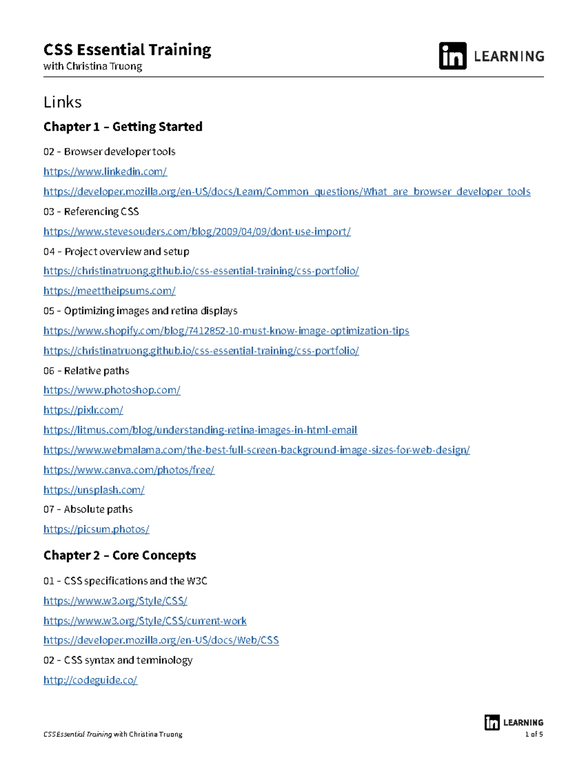 Links - CSS Essential Training with Christina Truong Links Chapter 1 ...