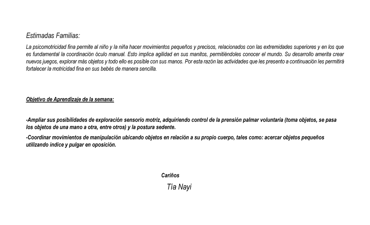 Planificacion Actividades SALA CUNA Semana 13 AL 17 DE Abril ...