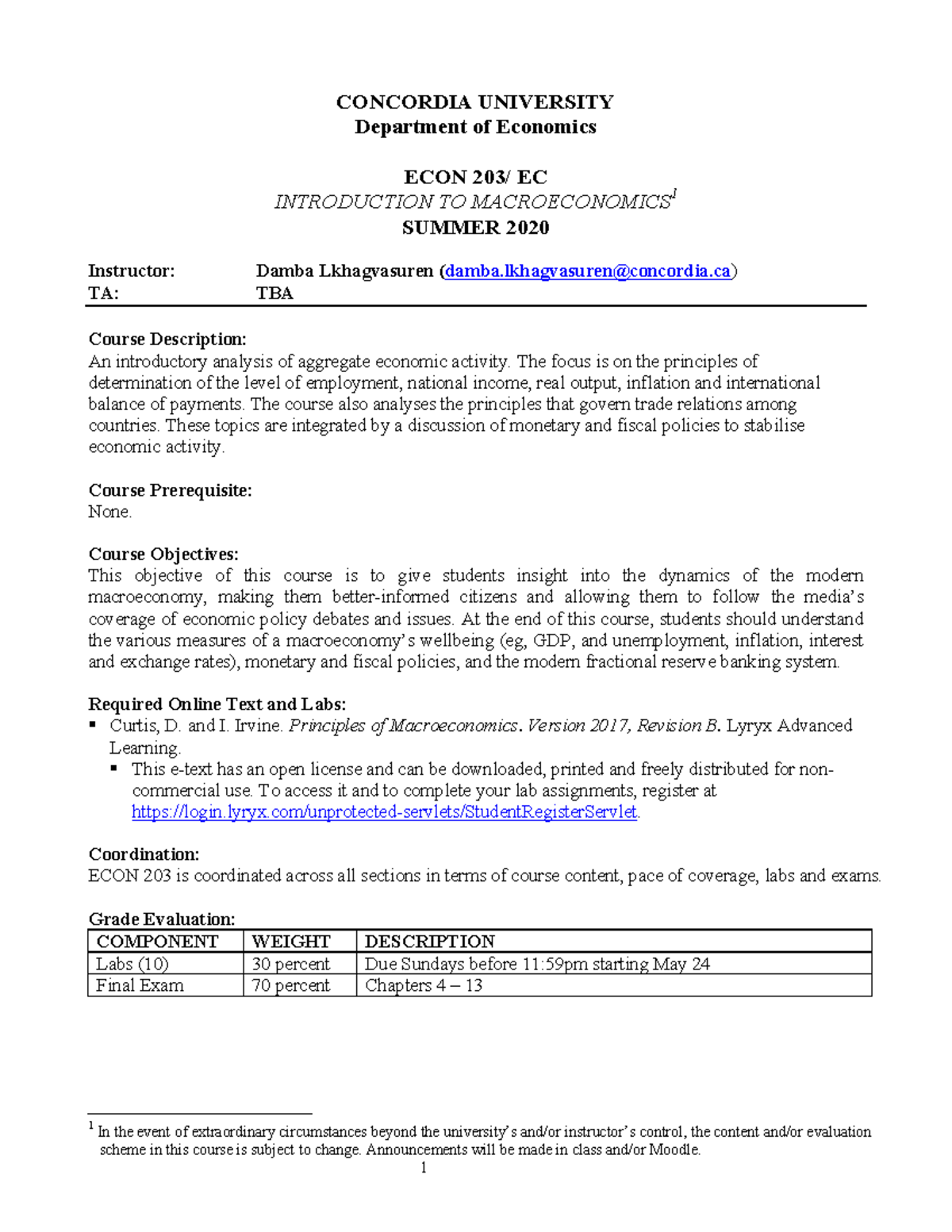 ECON 203 - Course Outline - CONCORDIA UNIVERSITY Department of ...