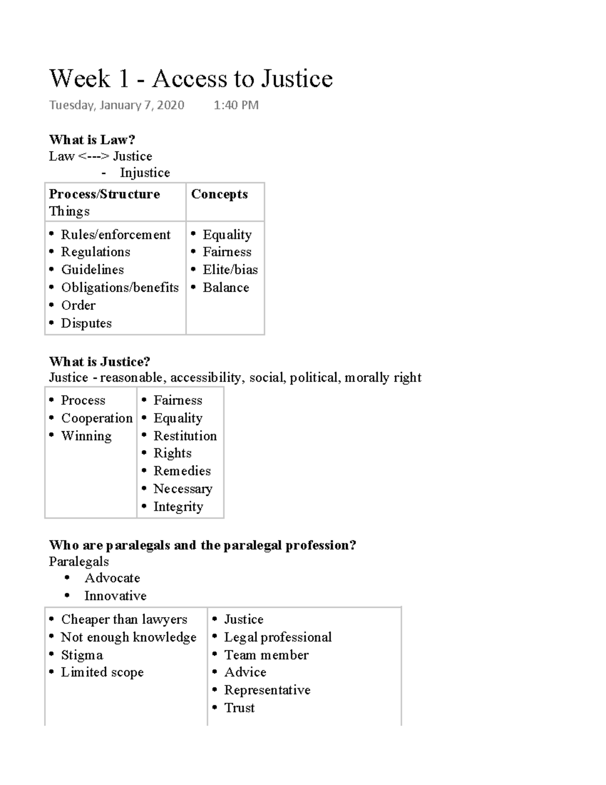 Week 1 - Access to Justice - What is Law? Law Justice - Injustice ...