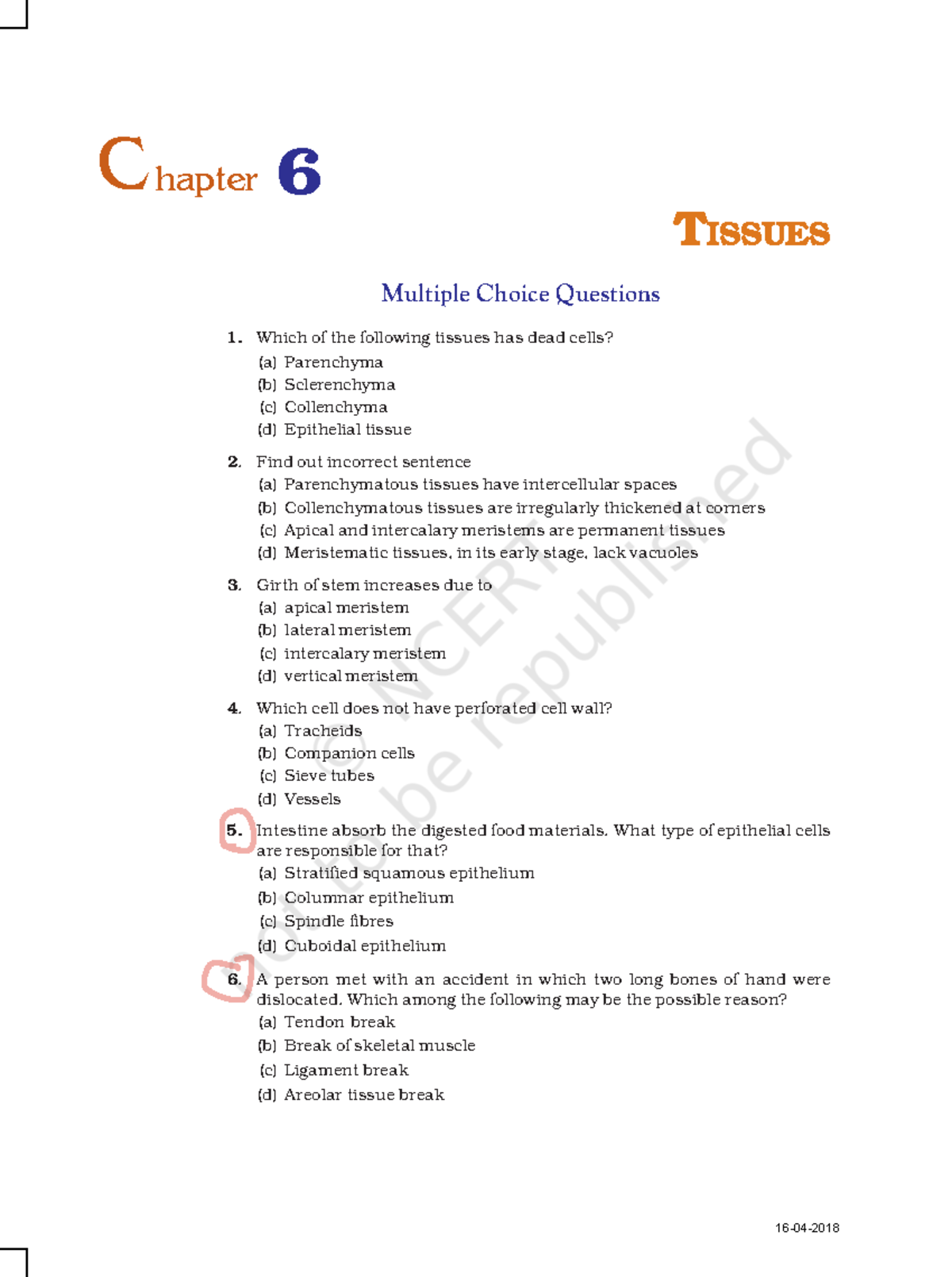 Exempler tissues - Multiple Choice Questions Which - Studocu