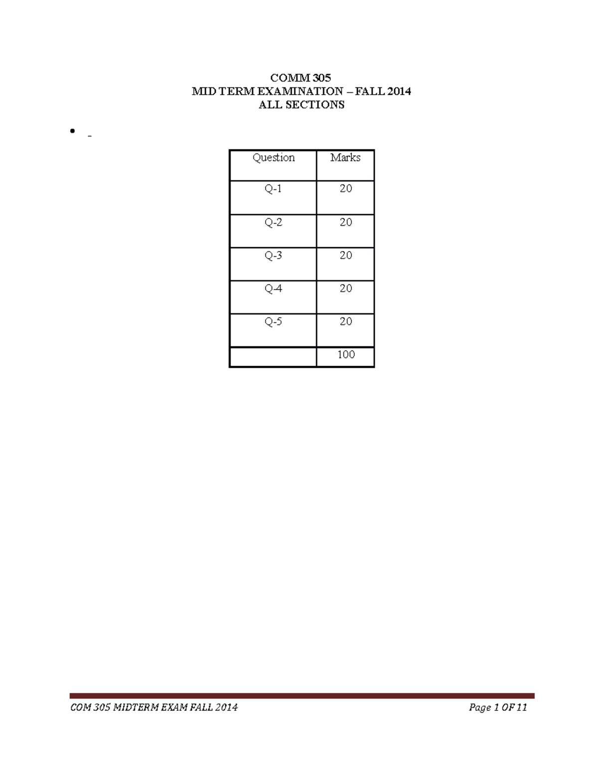 Midterm EXAM- Solution-FALL-2014 - COMM 305 MID TERM EXAMINATION – FALL 2014 ALL SECTIONS ...