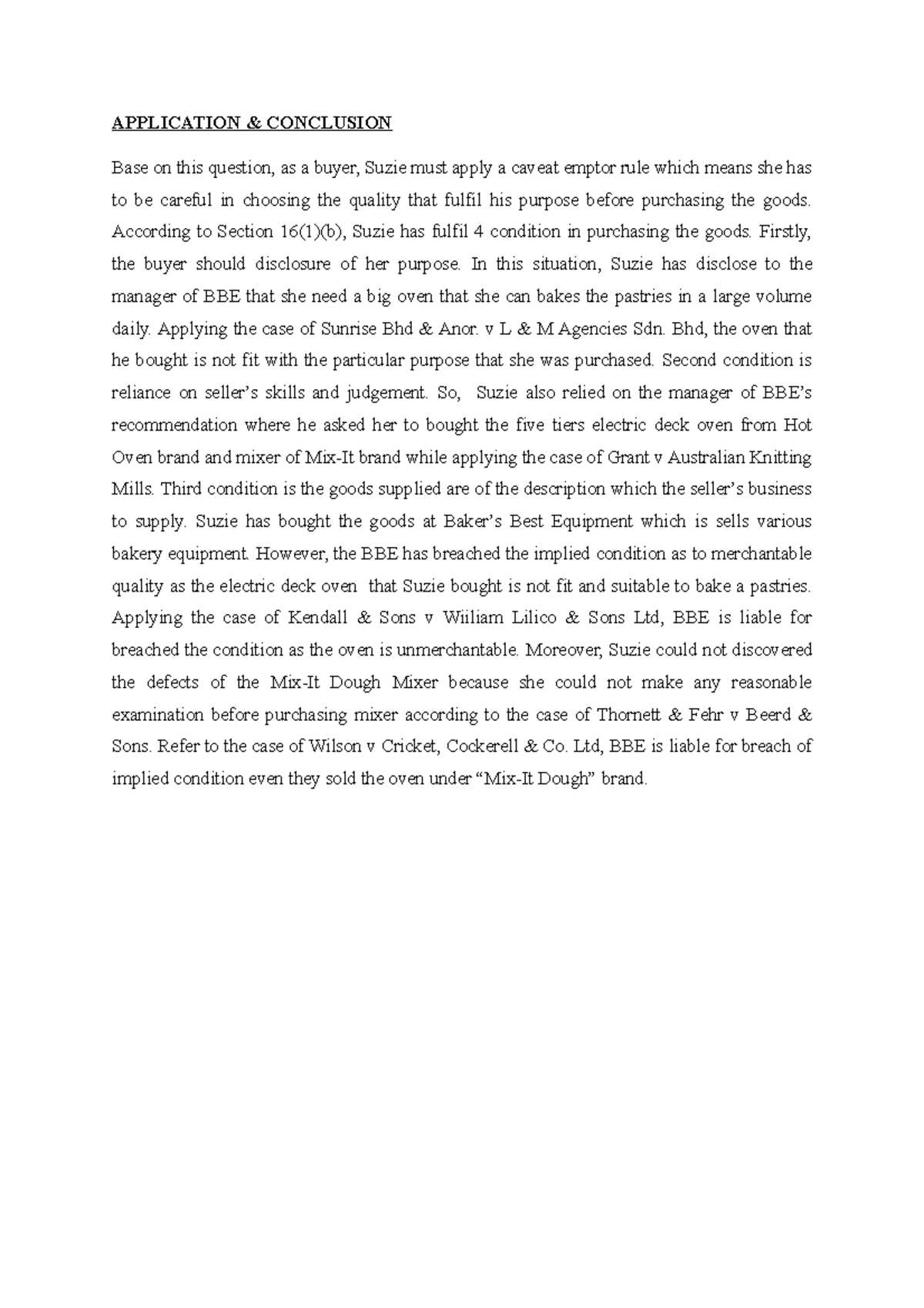 Application & Conclusion - APPLICATION & CONCLUSION Base on this ...