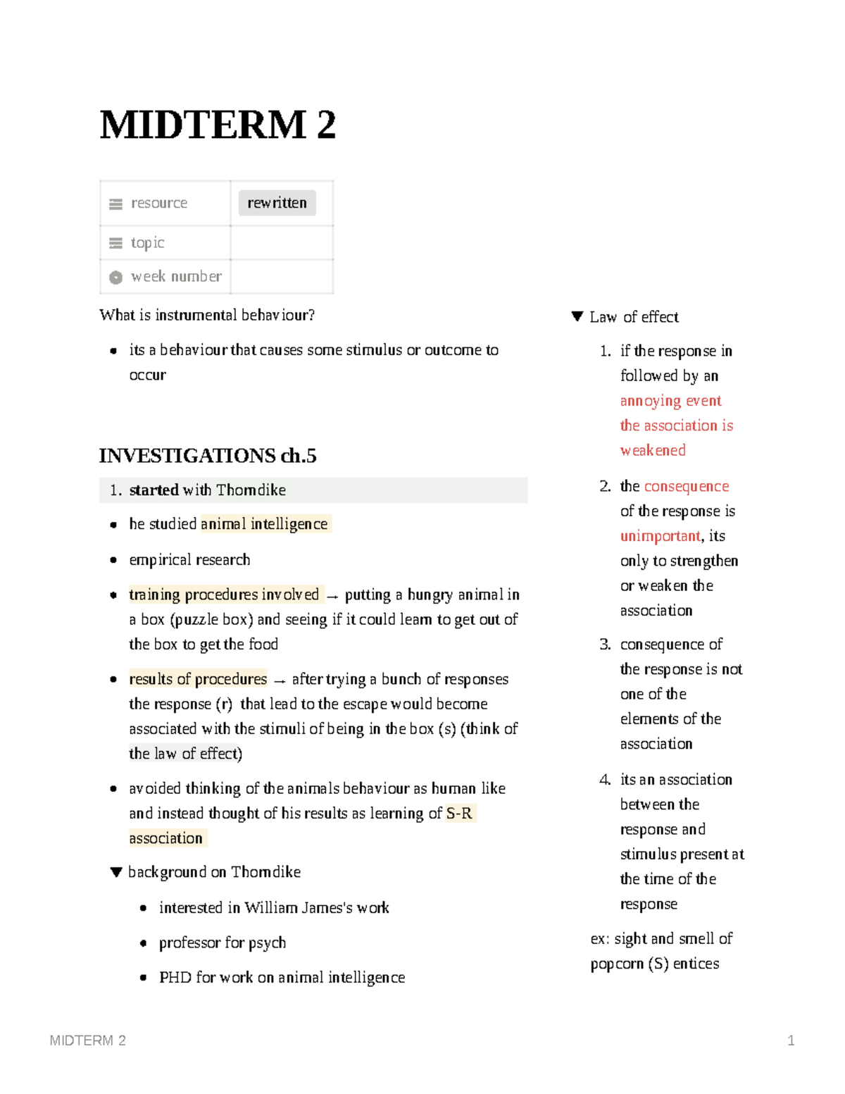 Midterm 2 Lecture Notes For Psych2330 Midterm 2 Resource Rewritten Topic Week Number What Is