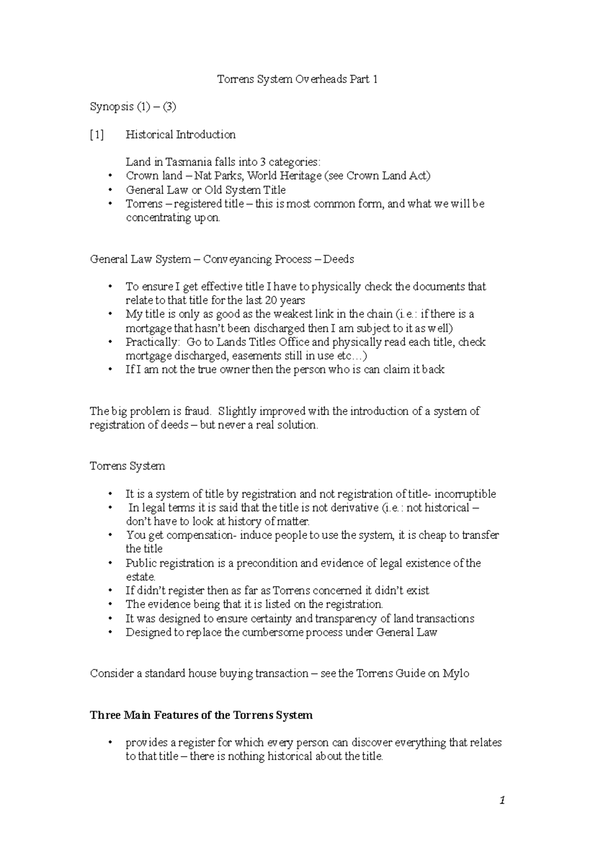 Torrens System Overheads Part 1 - General Law System – Conveyancing ...