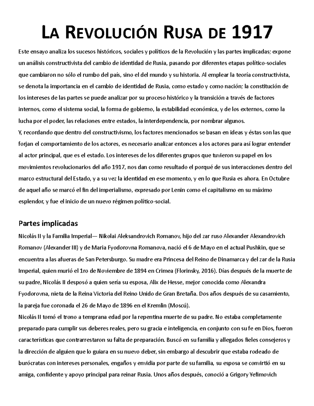 La Revolución Rusa de 1917 - LA REVOLUCIÓN RUSA DE 1917 Este ensayo ...
