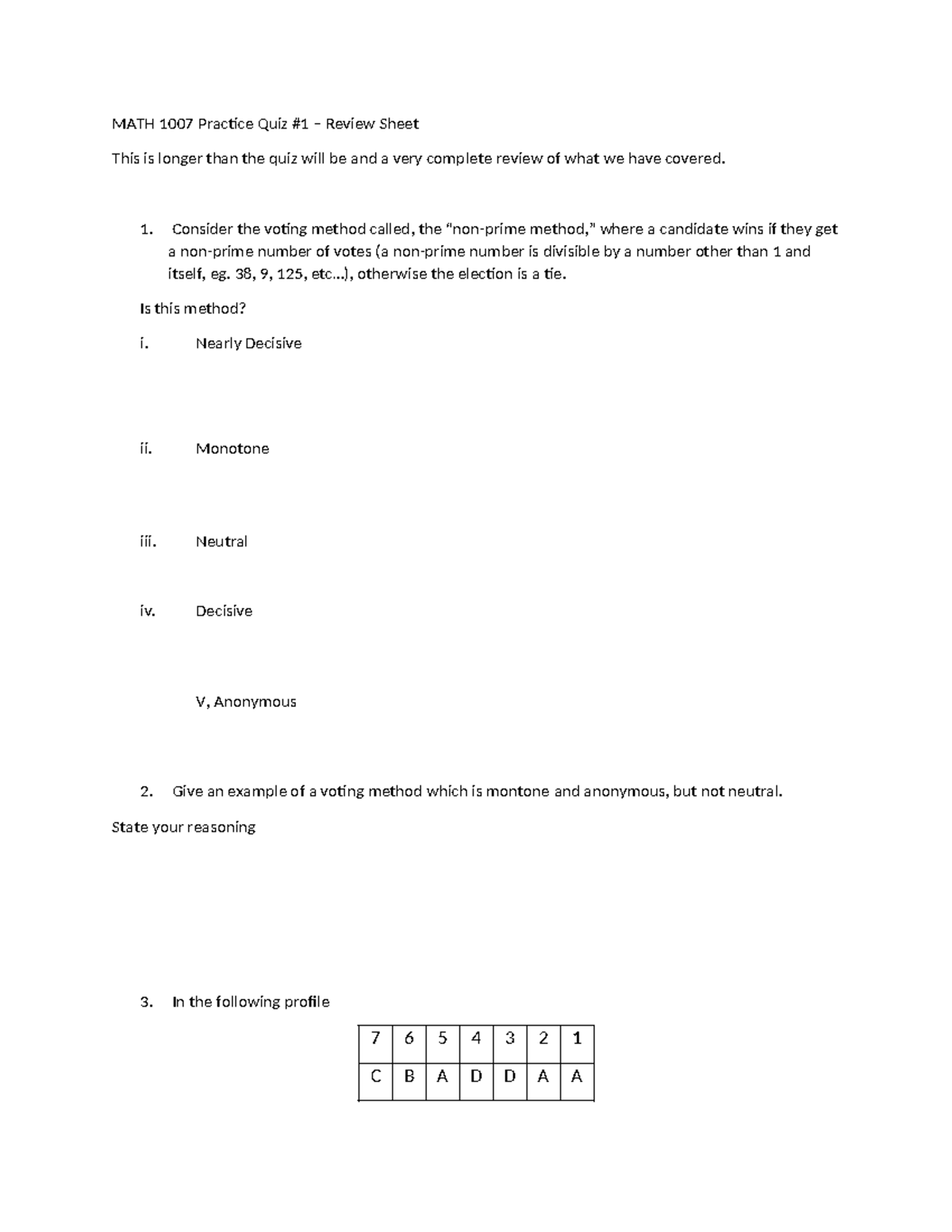 MATH 1007 Practice Quiz#1 - MATH 1007 Practice Quiz #1 – Review Sheet This is longer than the ...