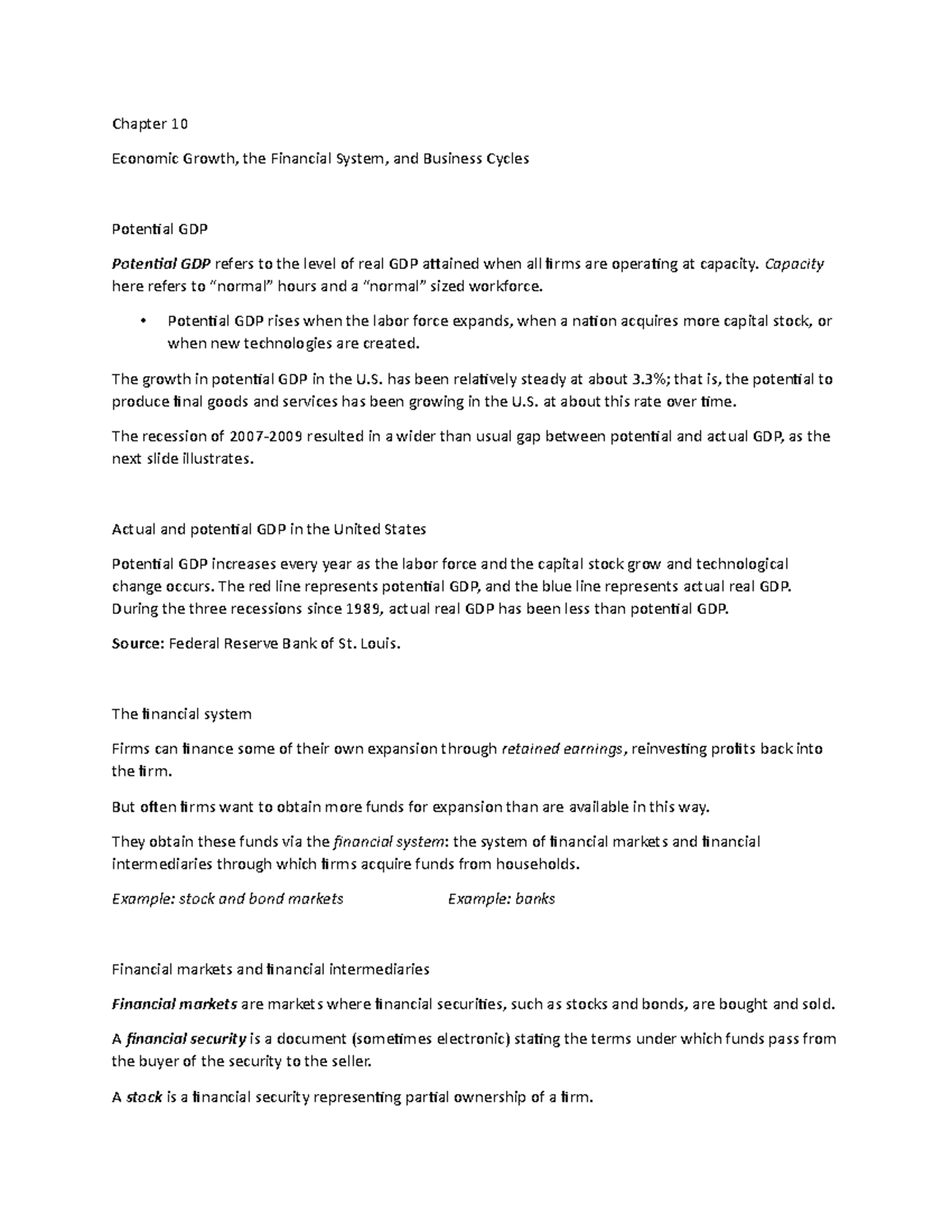 Chapter 10 Lecture Notes 2 - Chapter 10 Economic Growth, the Financial ...