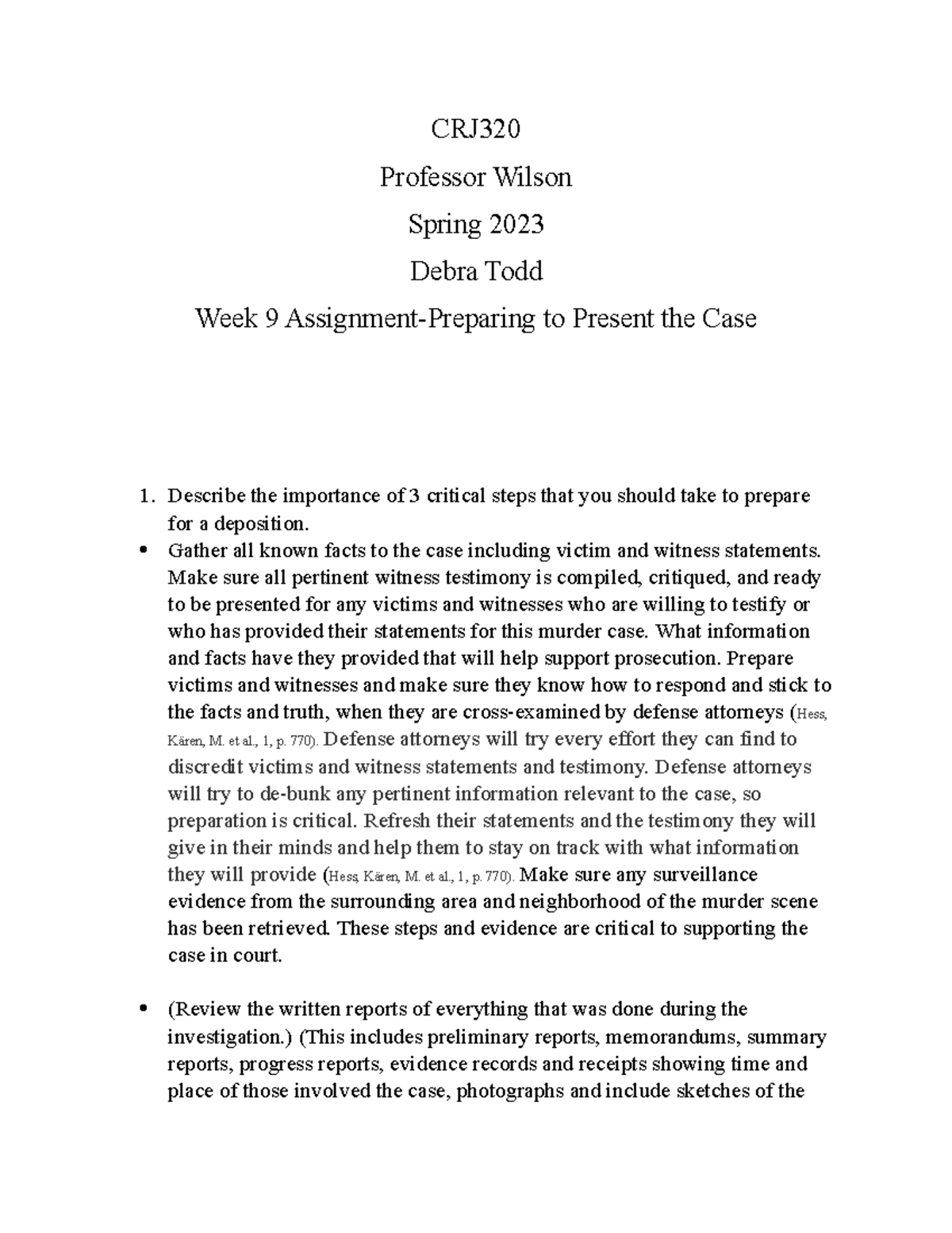 CRJ320-Week 9 Assignment-Preparing to Present the Case - CRJ Professor ...
