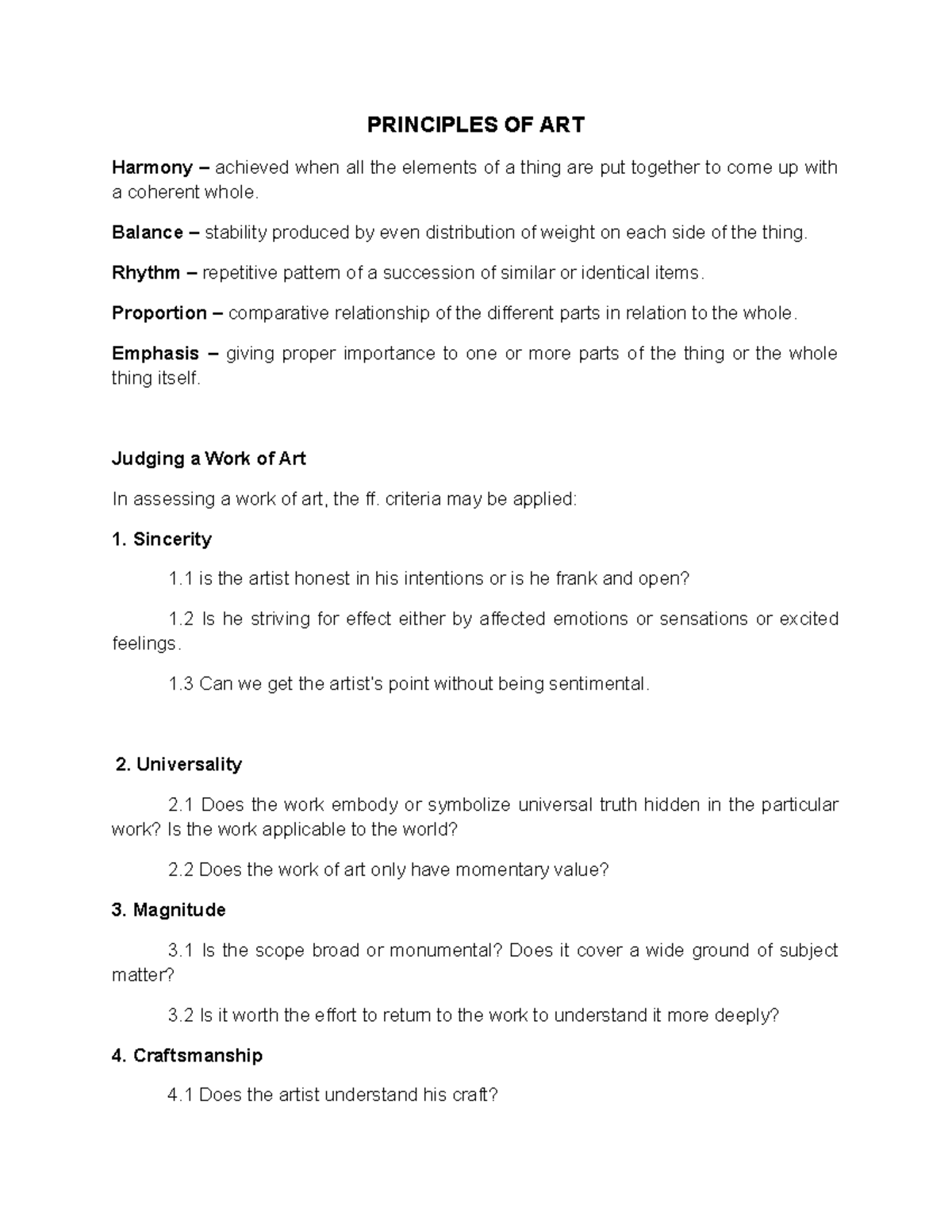 Principles OF ART - Art Appreciation-Study Guides - PRINCIPLES OF ART ...