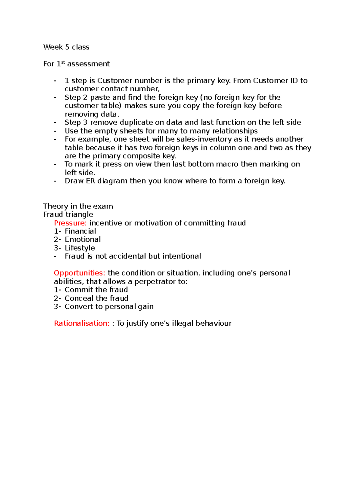 Week 5 class - tutorial notes - Week 5 class For 1st assessment - 1 ...