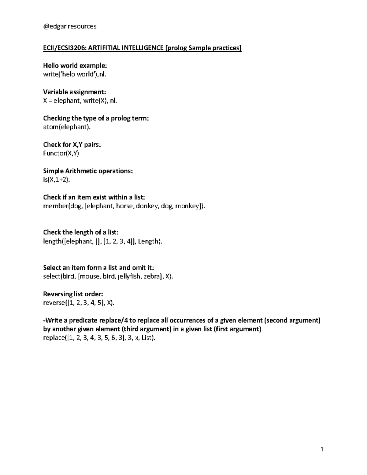 Prolog exrecise guide - AI NOTES - @edgar resources 1 ECII/ECSI3206 ...