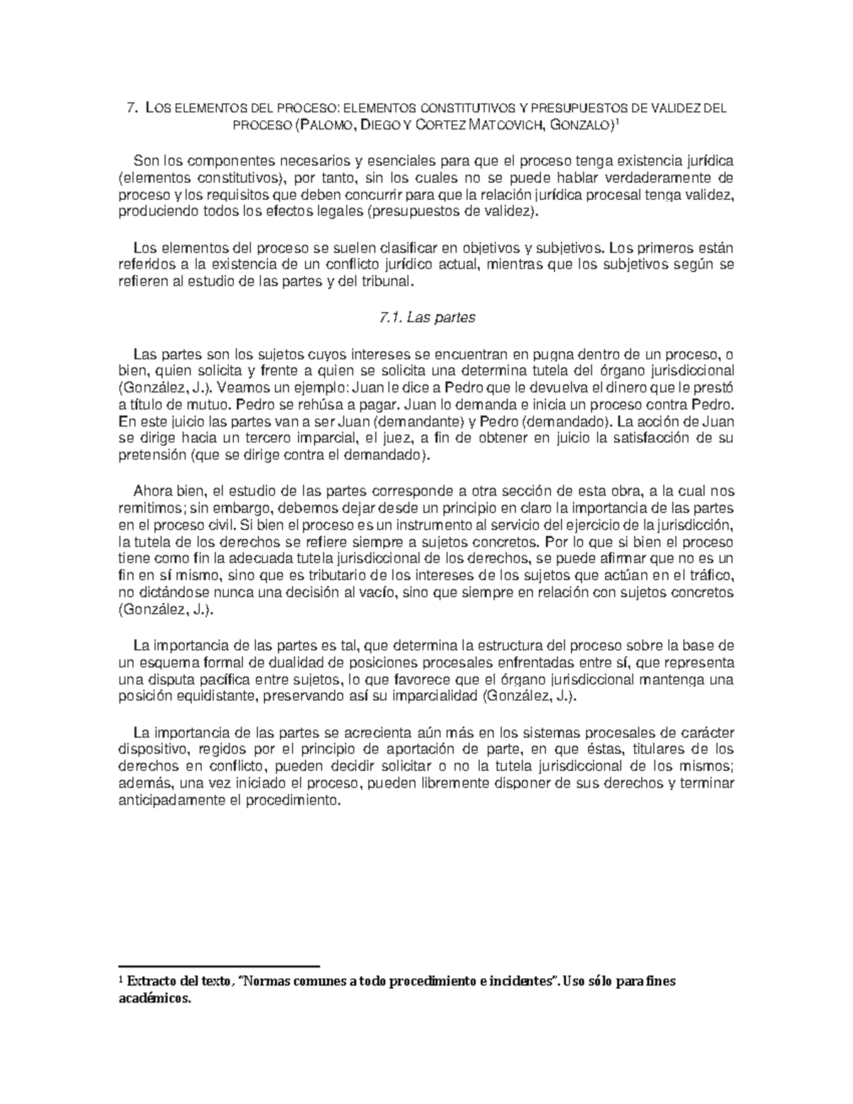 Presupuestos procesales palomoycortez - 7. LOS ELEMENTOS DEL PROCESO ...