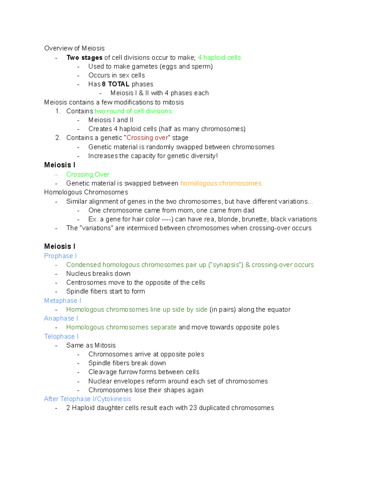Overview of Meiosis - Biology - Overview of Meiosis - Two stages of ...